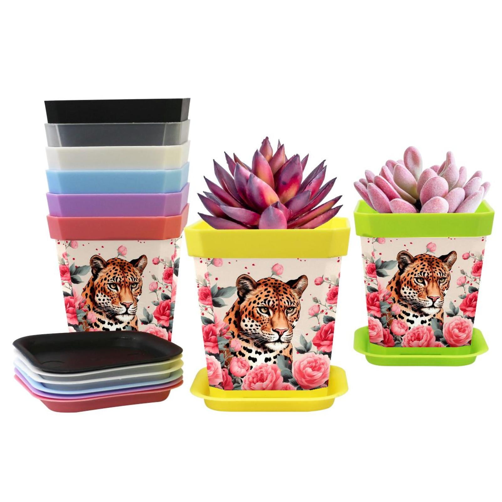 8 PCS Pots for Plants Leopard in Rose Flower Plastic Planters with ...