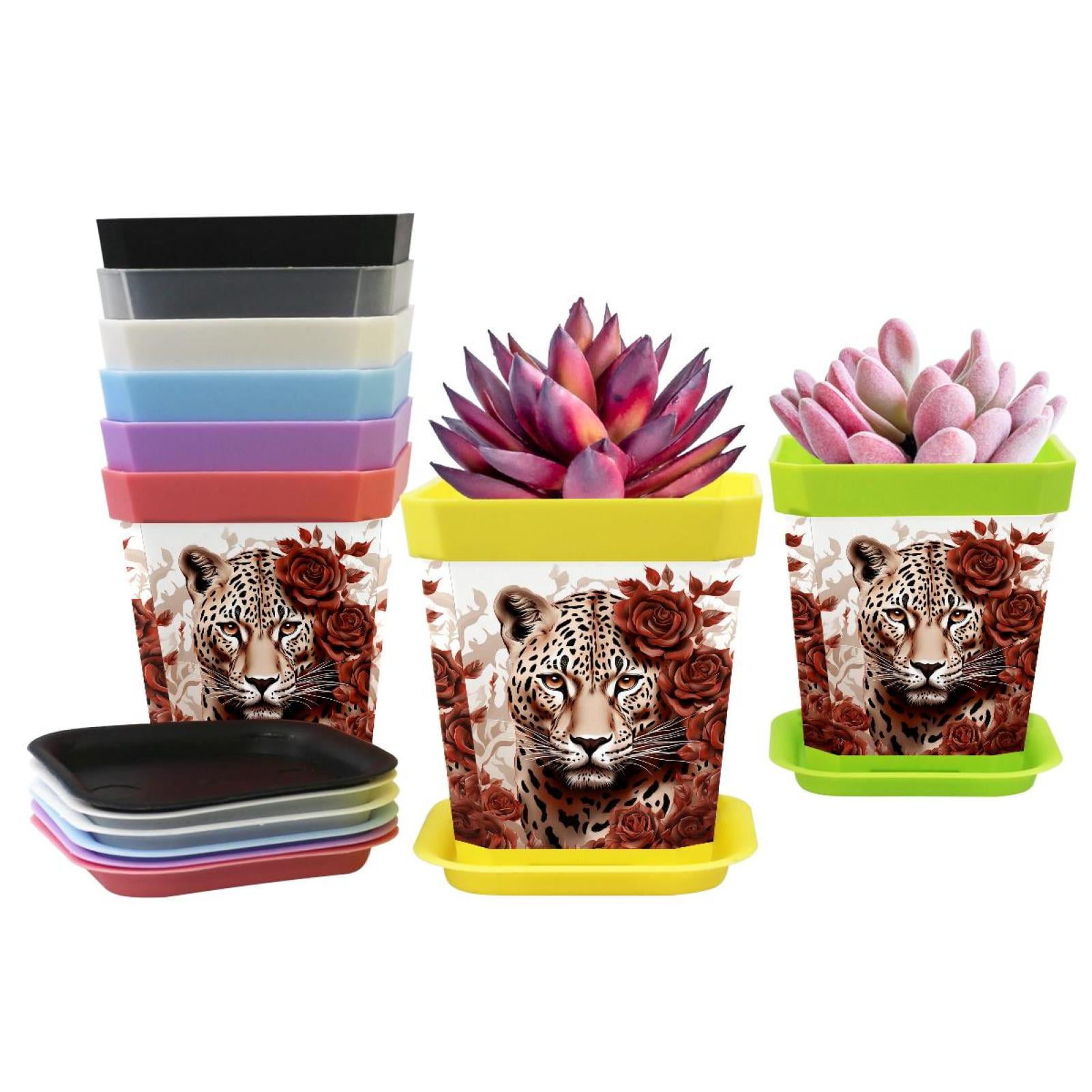 8 PCS Pots for Plants Leopard in Rose Flower Plastic Planters with ...