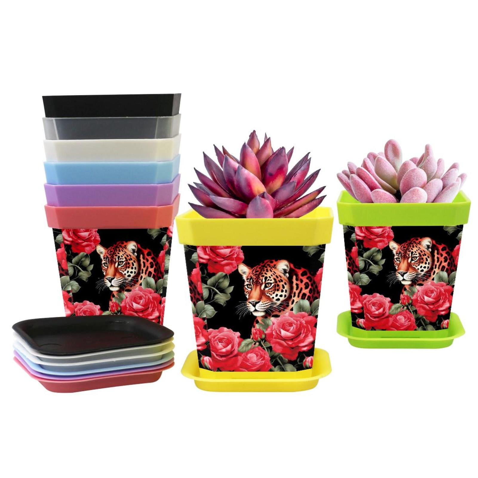 8 PCS Pots for Plants Leopard in Rose Flower Plastic Planters with ...