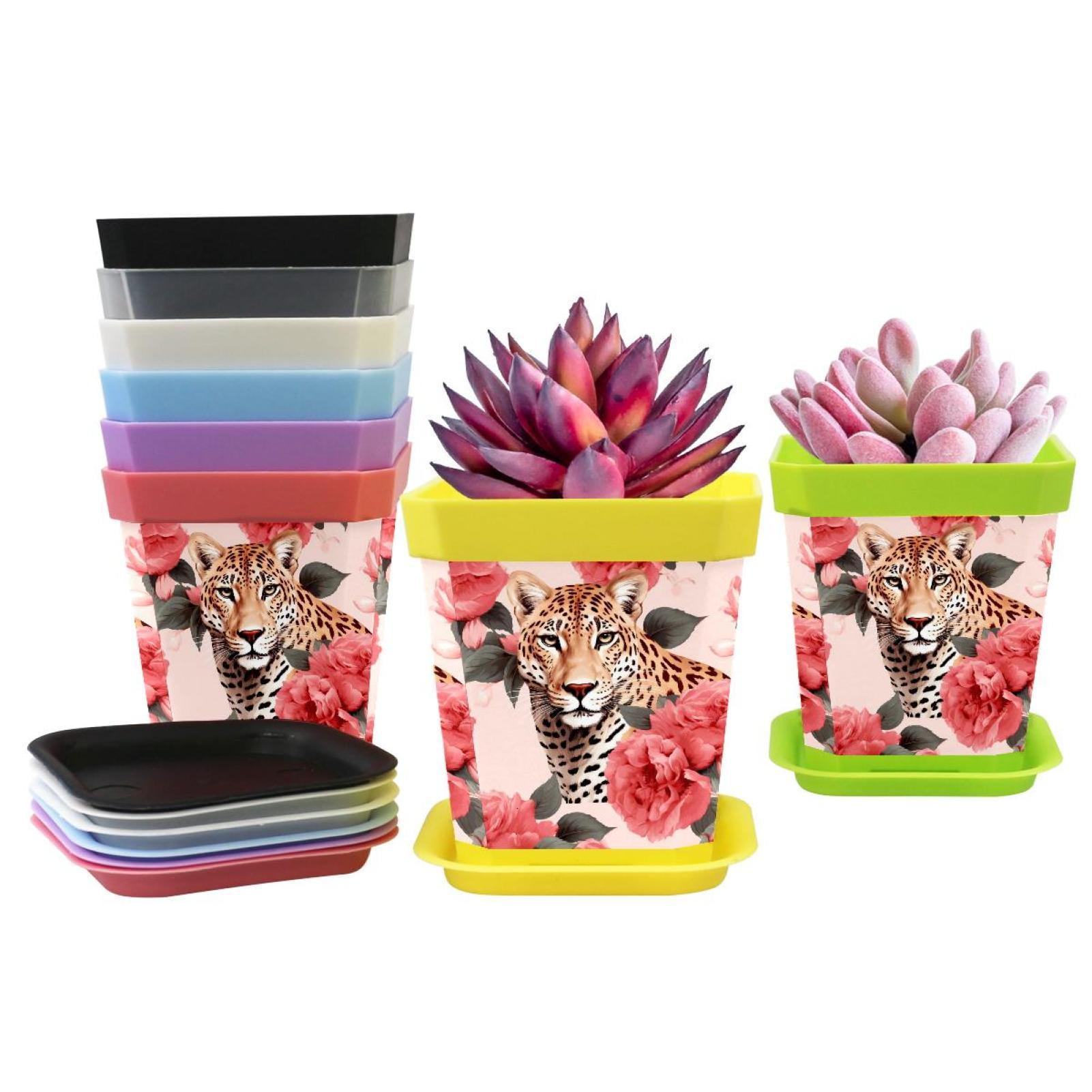 8 PCS Pots for Plants Leopard in Rose Flower Plastic Planters with ...