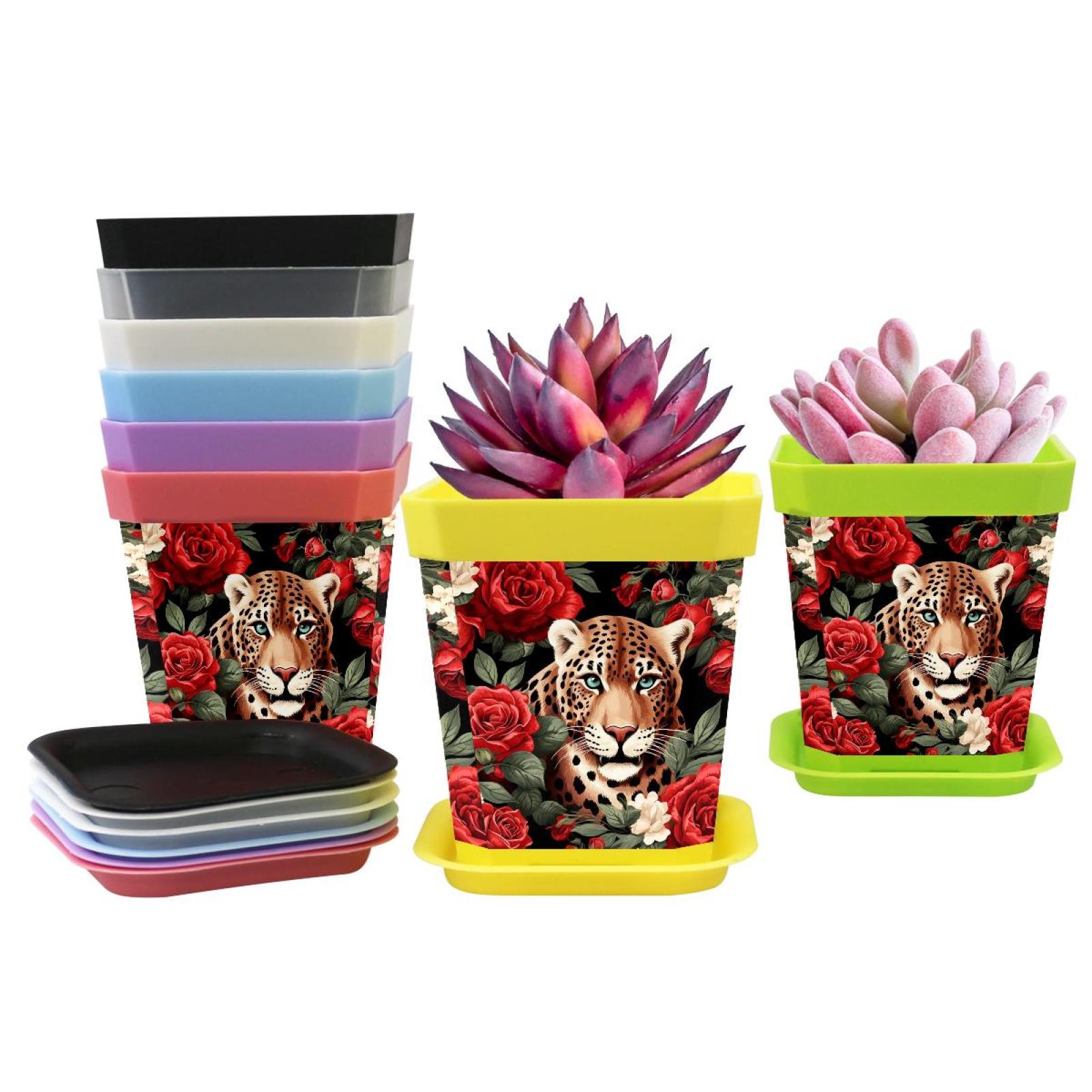 8 PCS Pots for Plants Leopard in Rose Flower Plastic Planters with ...