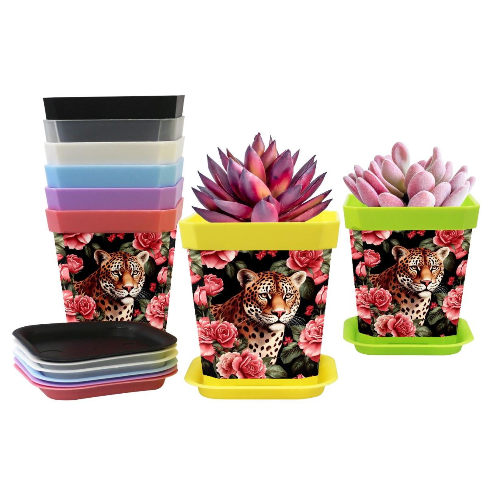 8 PCS Pots for Plants Leopard in Rose Flower Plastic Planters with ...