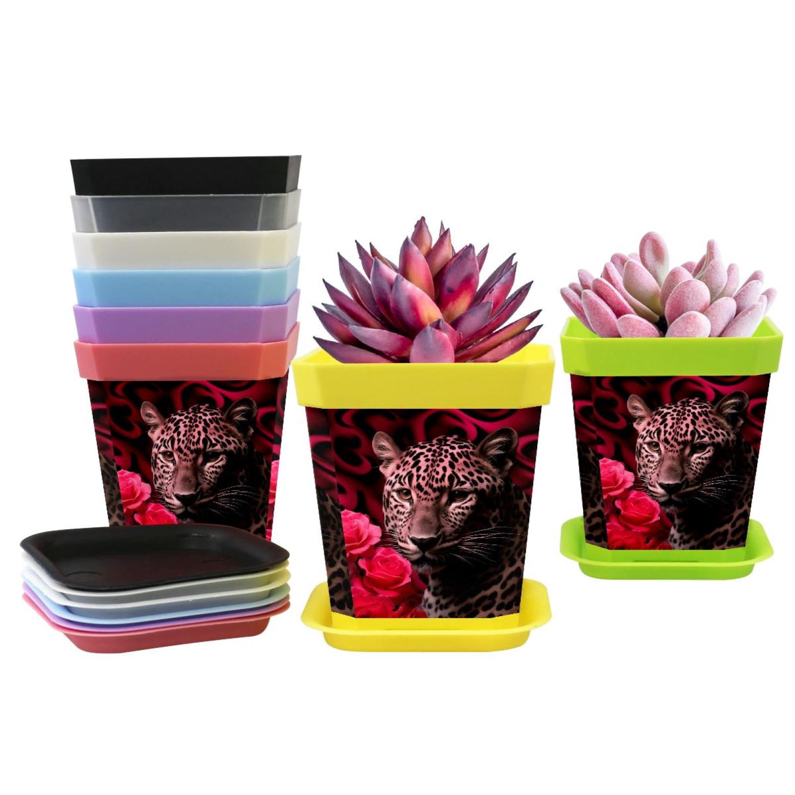 8 PCS Pots for Plants Leopard with Rose Plastic Planters with Drainage ...