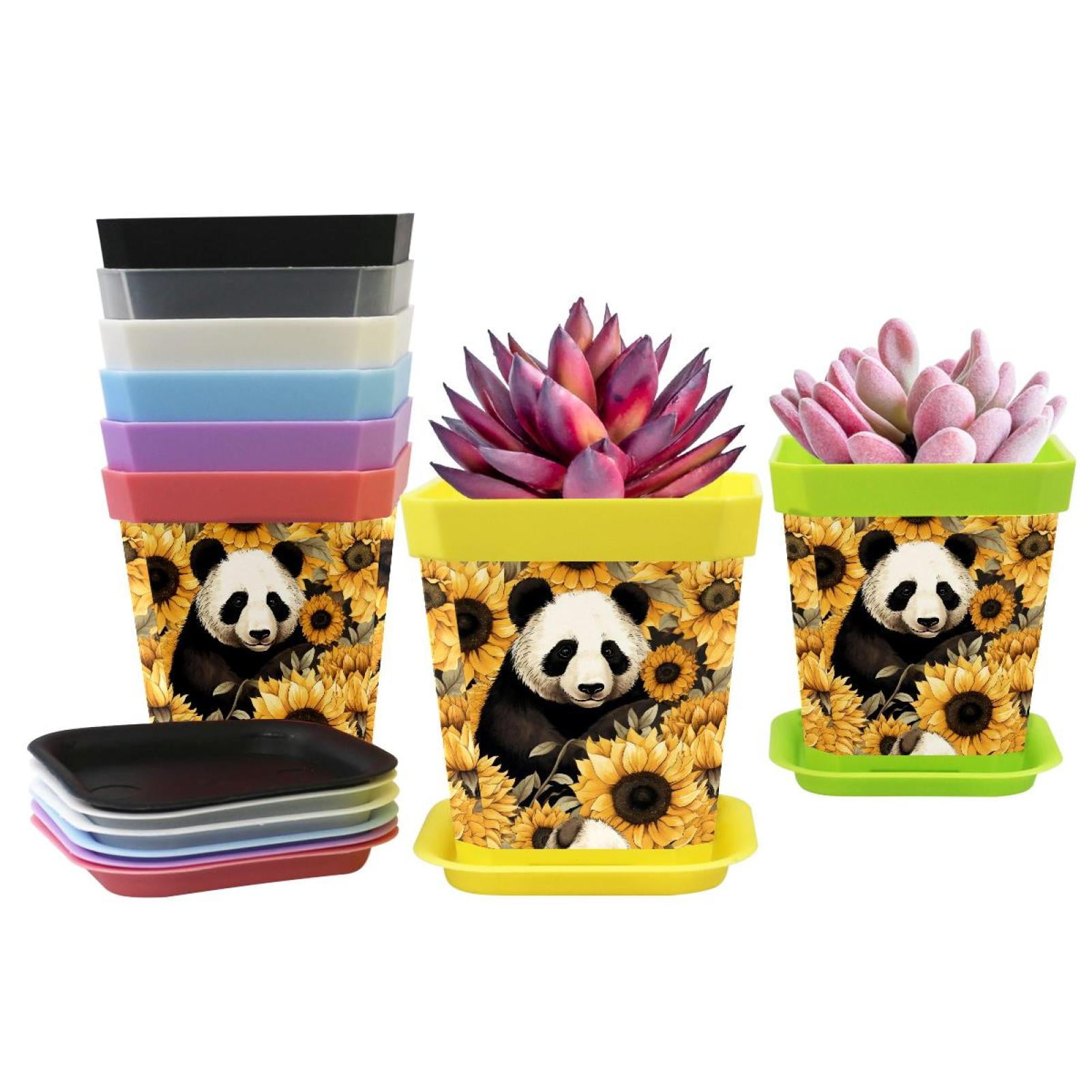 8 PCS Pots for Plants Panda with Sunflowers Plastic Planters with ...
