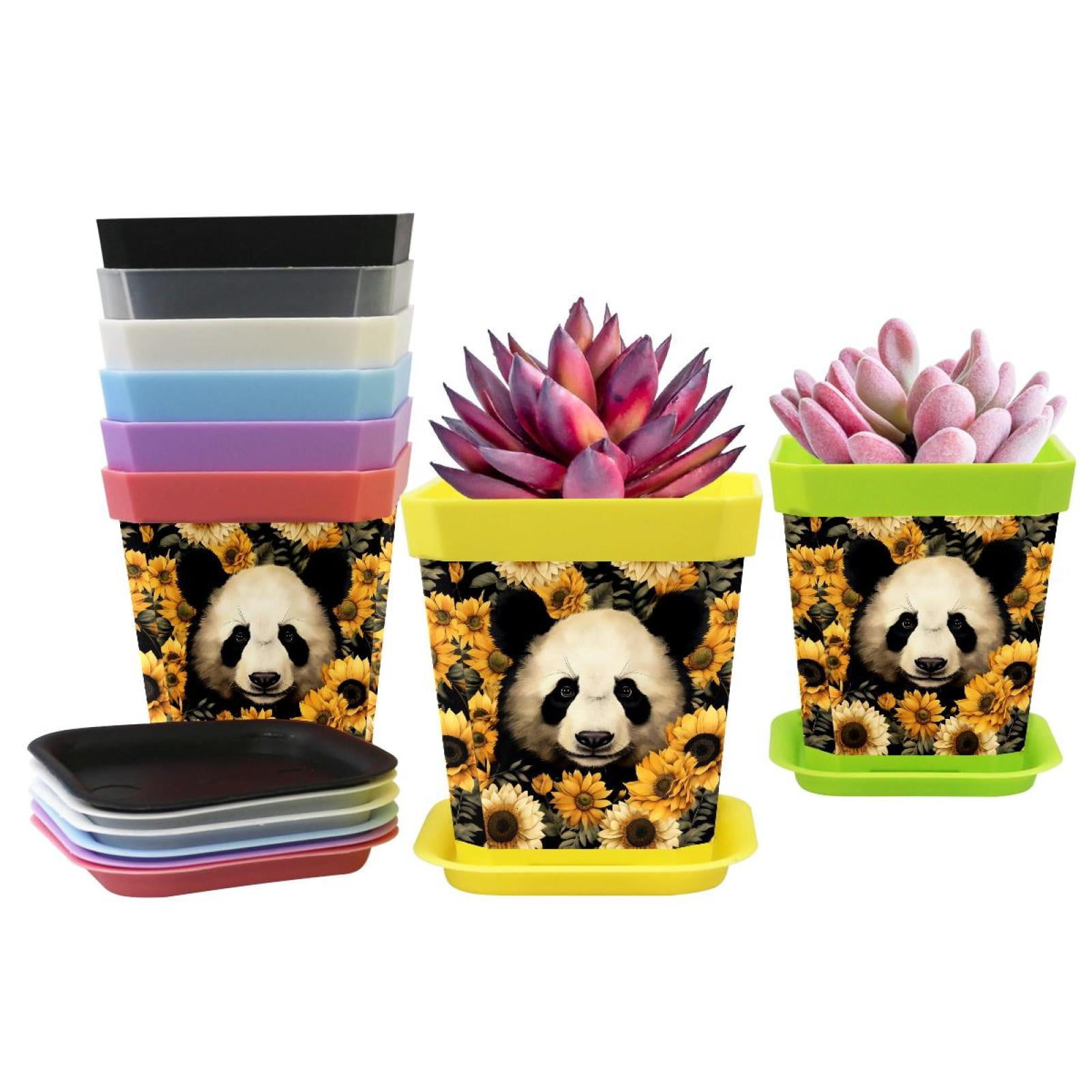 8 PCS Pots for Plants Panda with Sunflowers Plastic Planters with ...
