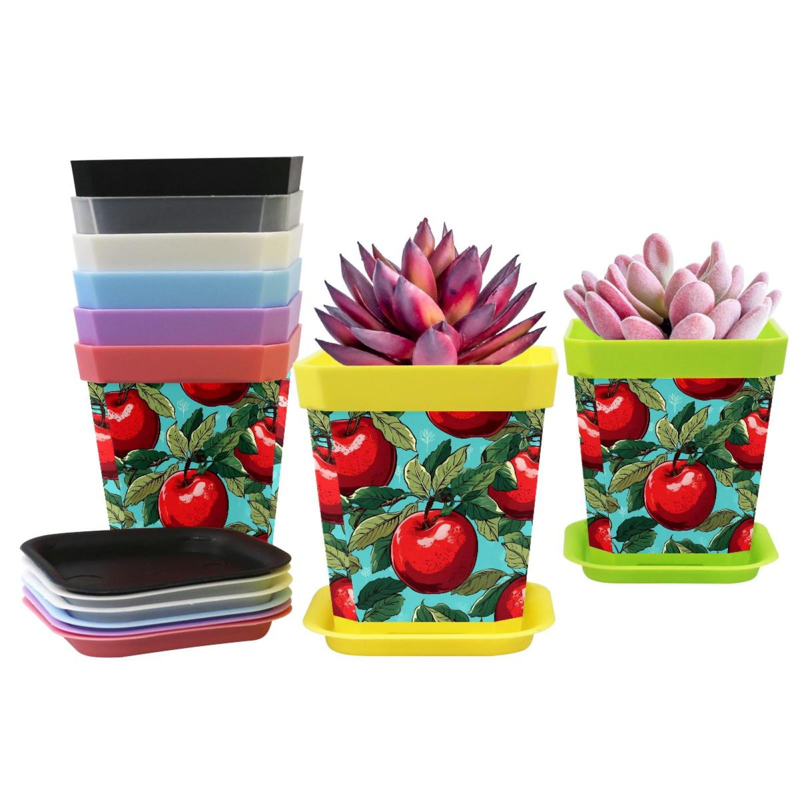8 PCS Pots for Plants Red Apples Fruit Plastic Planters with Drainage ...