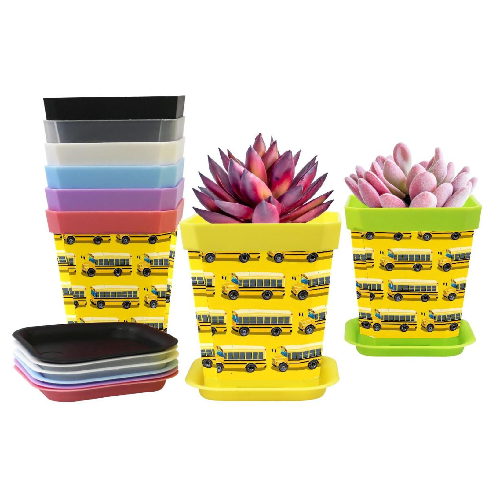 8 PCS Pots for Plants Row of School Bus Plastic Planters with Drainage ...