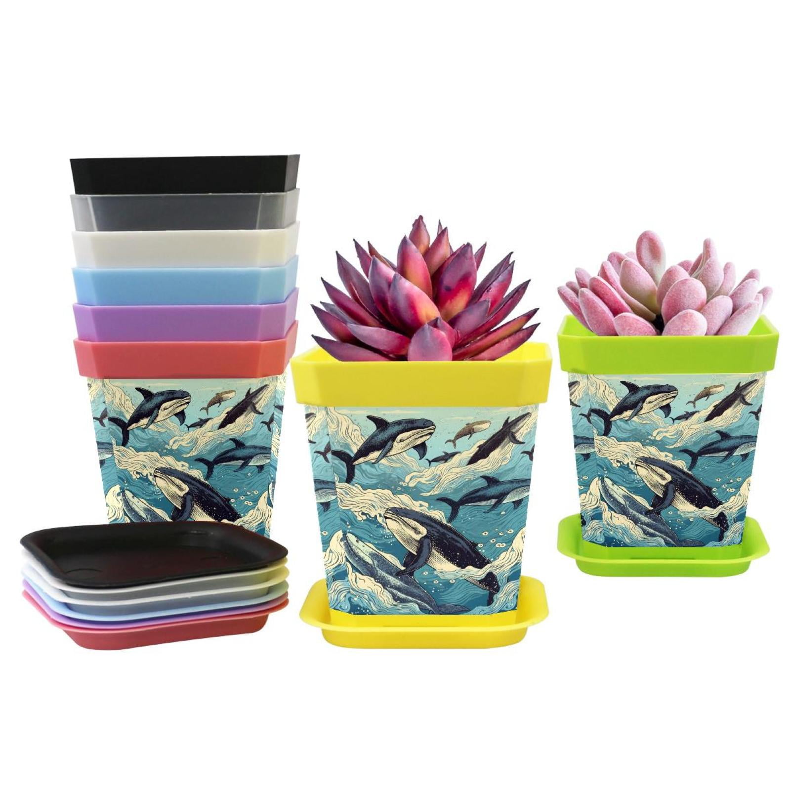 8 PCS Pots for Plants Sea Animal Whales Plastic Planters with Drainage ...