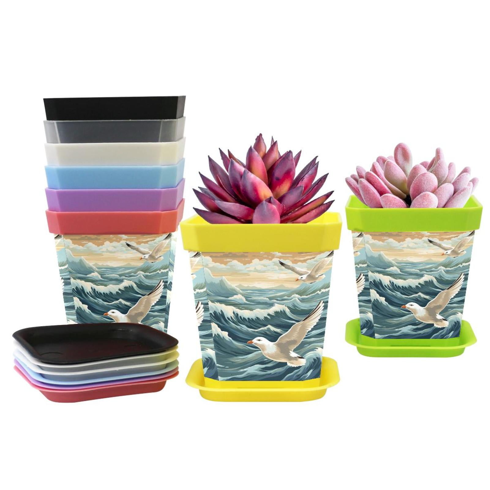 8 PCS Pots for Plants Seagull Flying over Sea Waves Plastic Planters ...