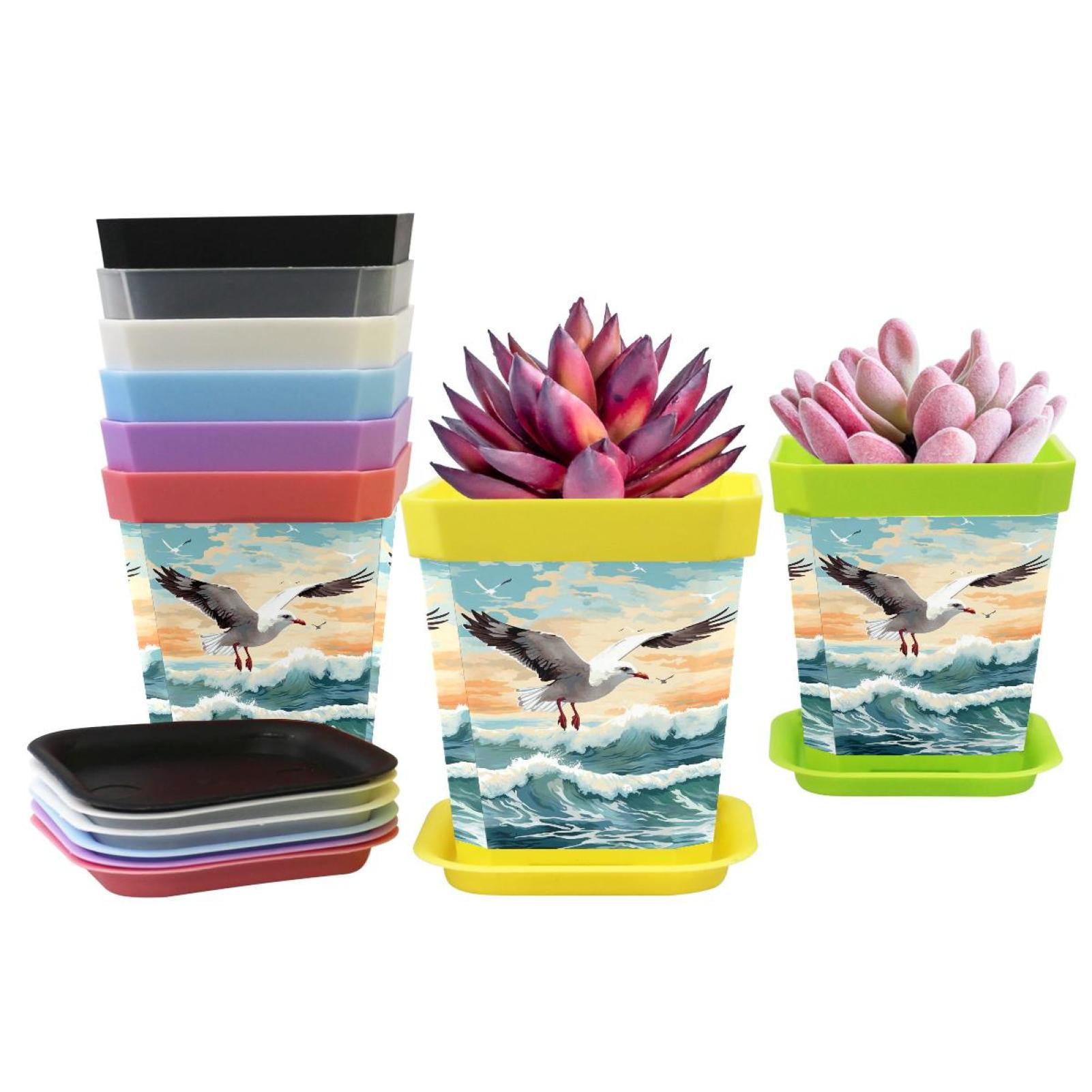 8 PCS Pots for Plants Seagull Flying over Sea Waves Plastic Planters ...