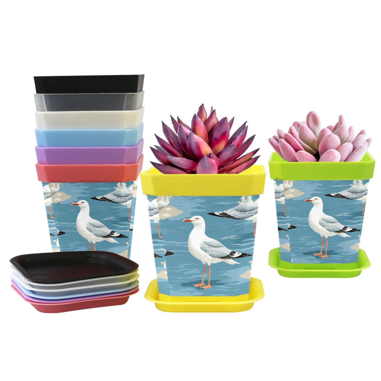 8 PCS Pots for Plants Seagull on Sea Wave Plastic Planters with ...