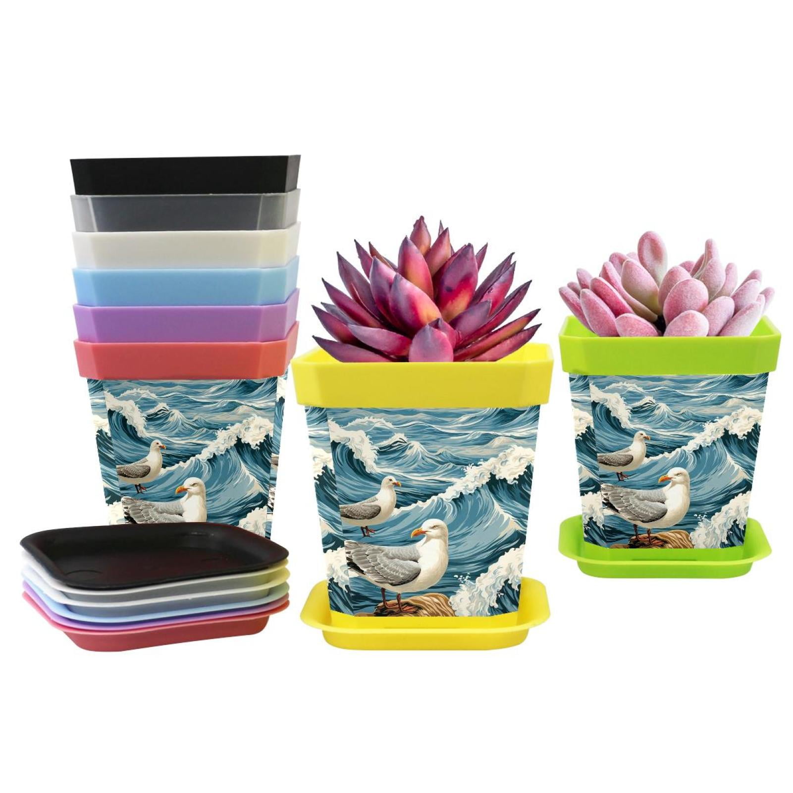 8 PCS Pots for Plants Seagull Standing on Sea Wave Stone Plastic ...