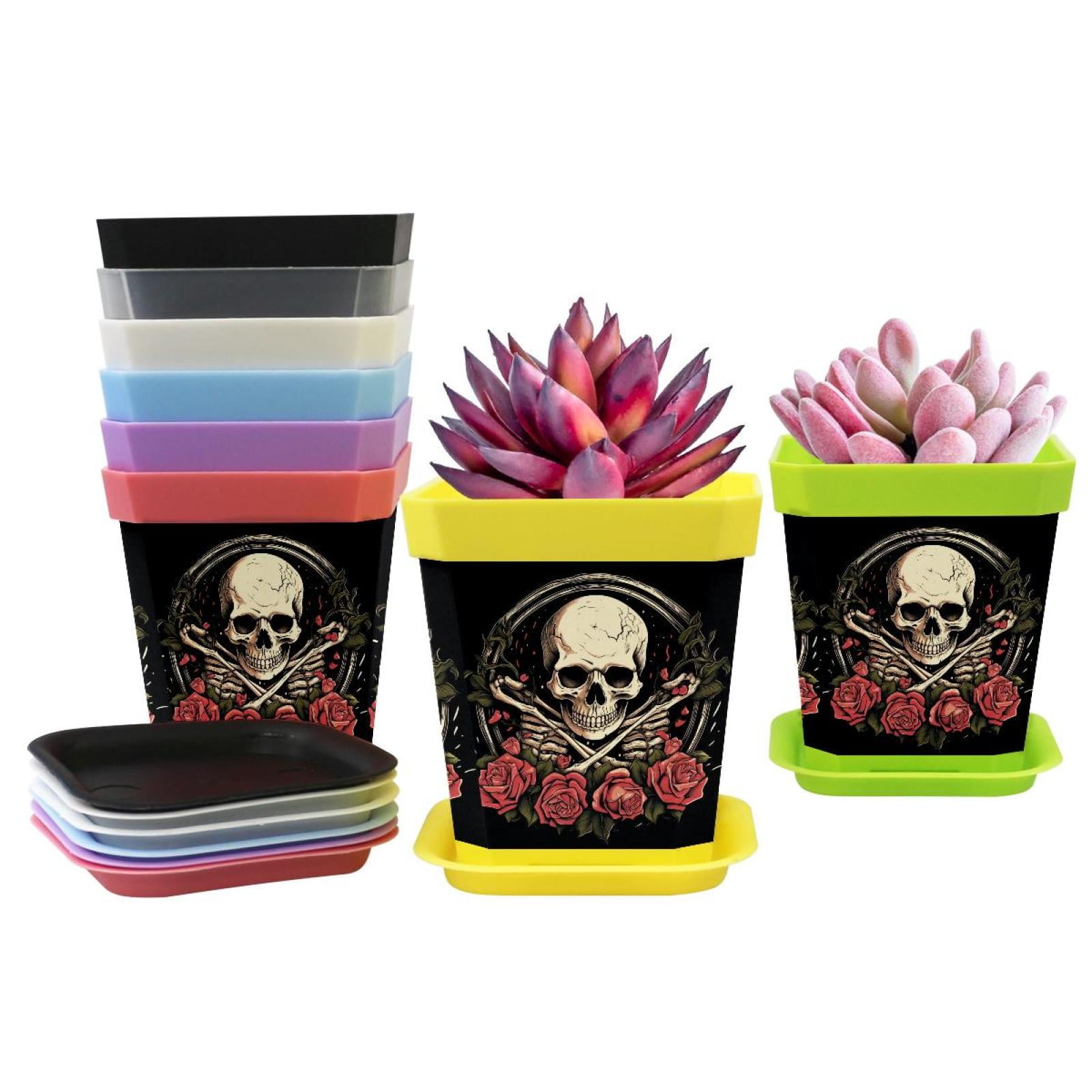 8 PCS Pots for Plants Skeleton Skull Red Rose Plastic Planters with ...