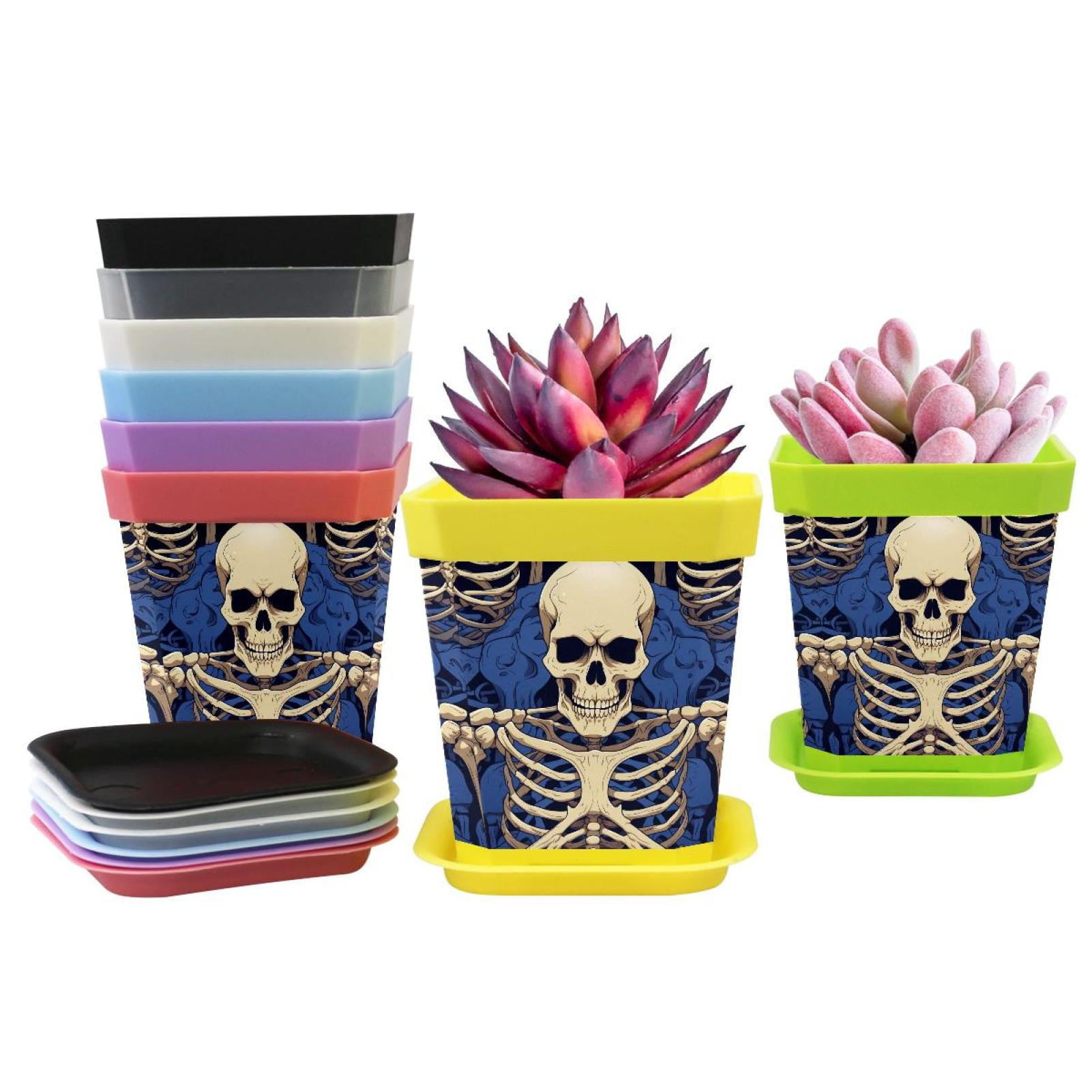 8 PCS Pots for Plants Skull Skeleton Plastic Planters with Drainage ...