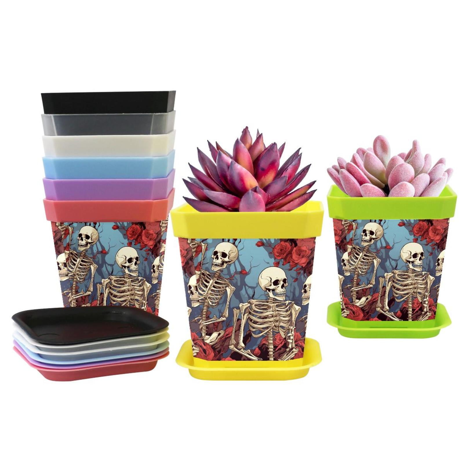 8 PCS Pots for Plants Skull Skeleton Plastic Planters with Drainage ...
