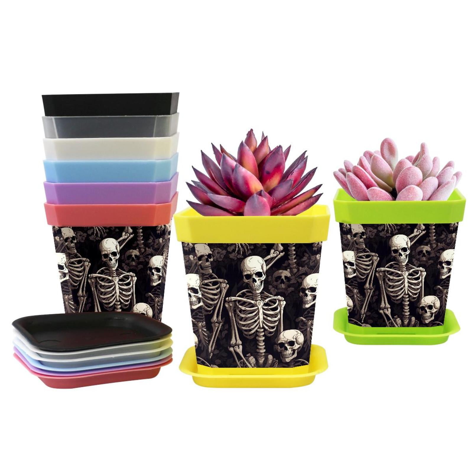 8 PCS Pots for Plants Skull Skeleton Plastic Planters with Drainage ...