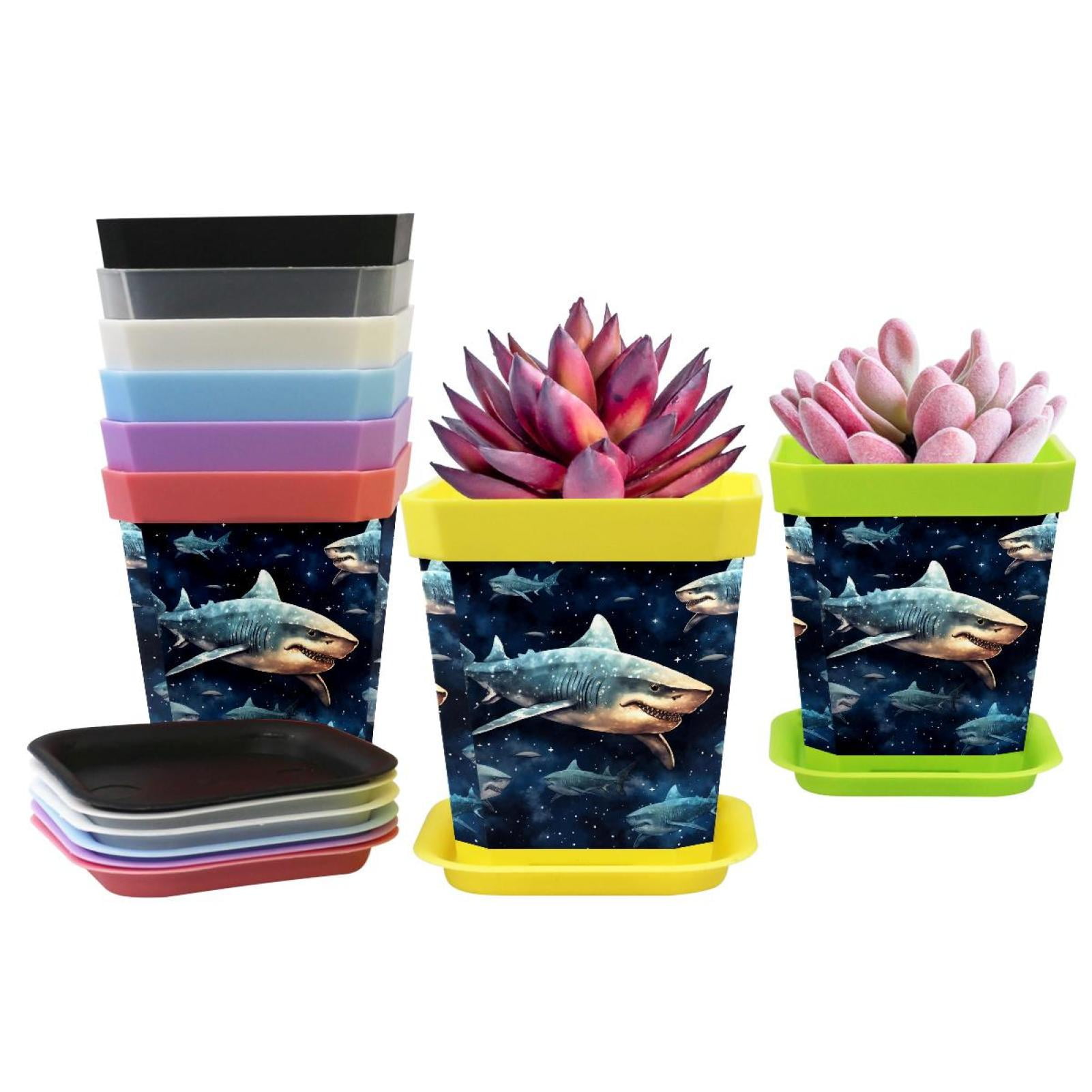 8 PCS Pots for Plants Starry Shark Plastic Planters with Drainage Holes ...