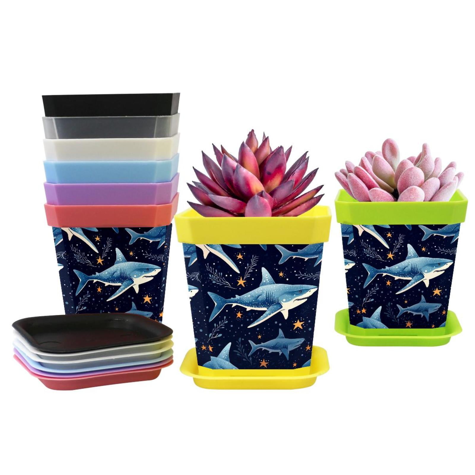 8 PCS Pots for Plants Starry Shark Plastic Planters with Drainage Holes ...