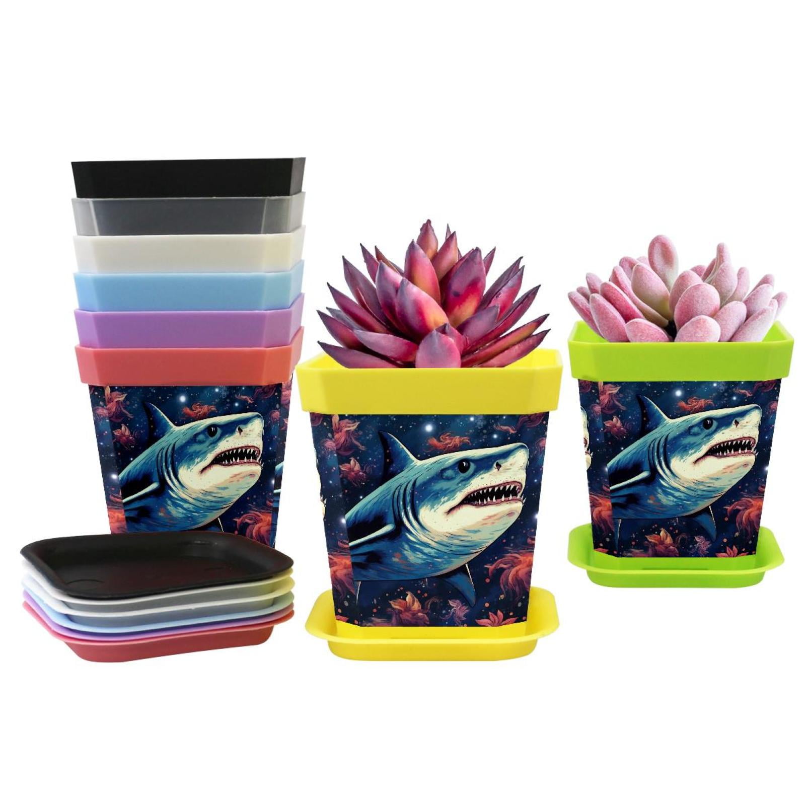 8 PCS Pots for Plants Starry Shark Plastic Planters with Drainage Holes ...