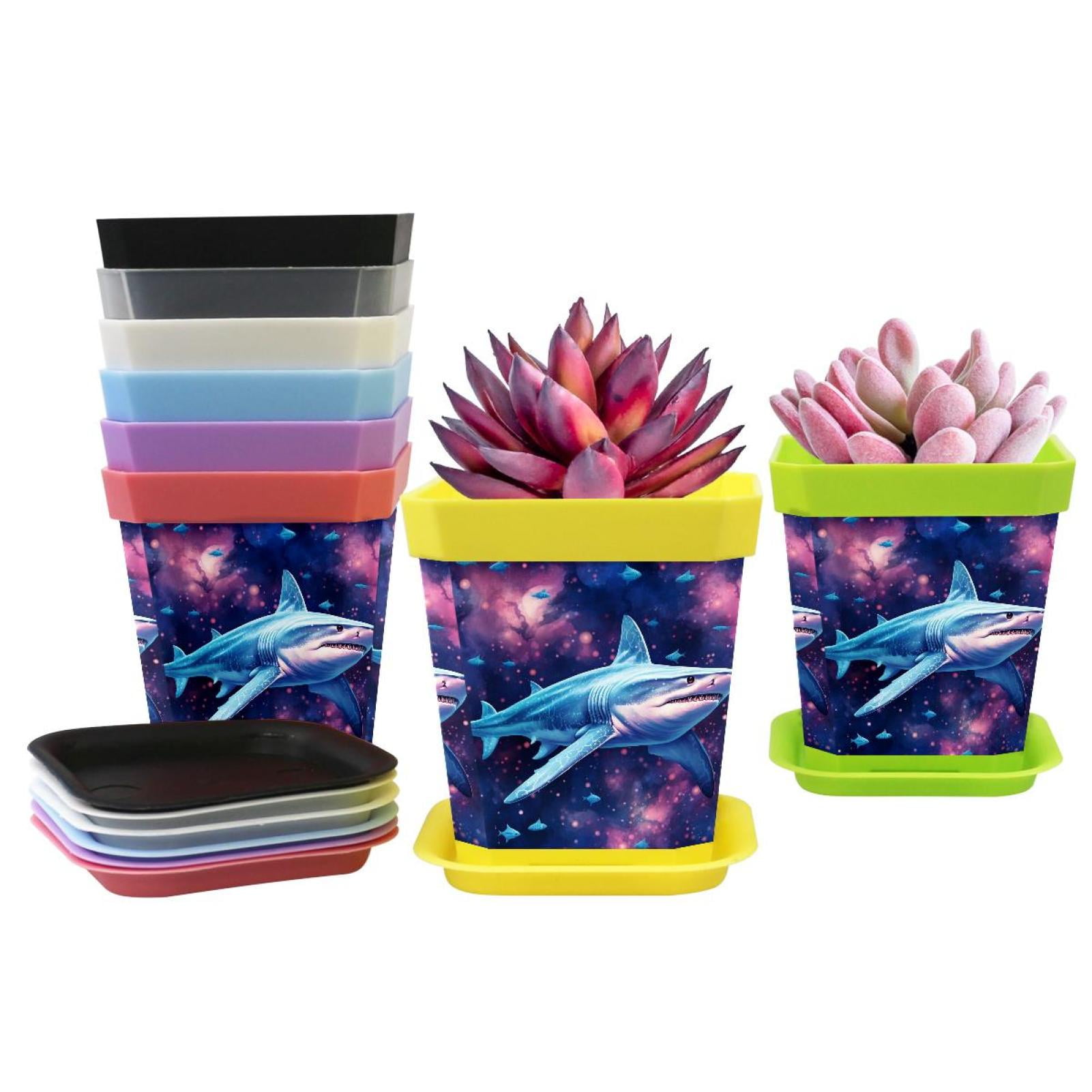 8 PCS Pots for Plants Starry Shark Plastic Planters with Drainage Holes ...