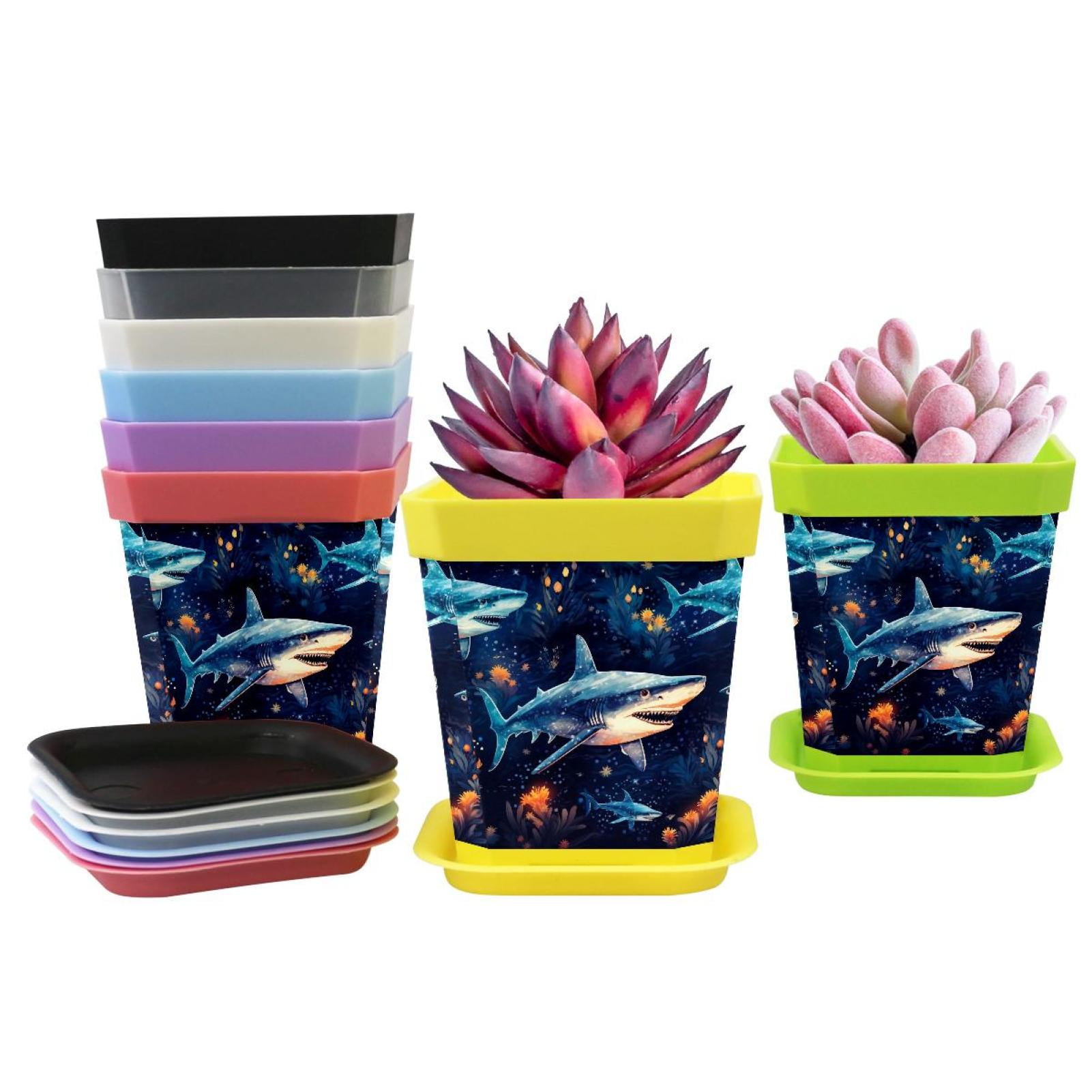 8 PCS Pots for Plants Starry Shark Plastic Planters with Drainage Holes ...