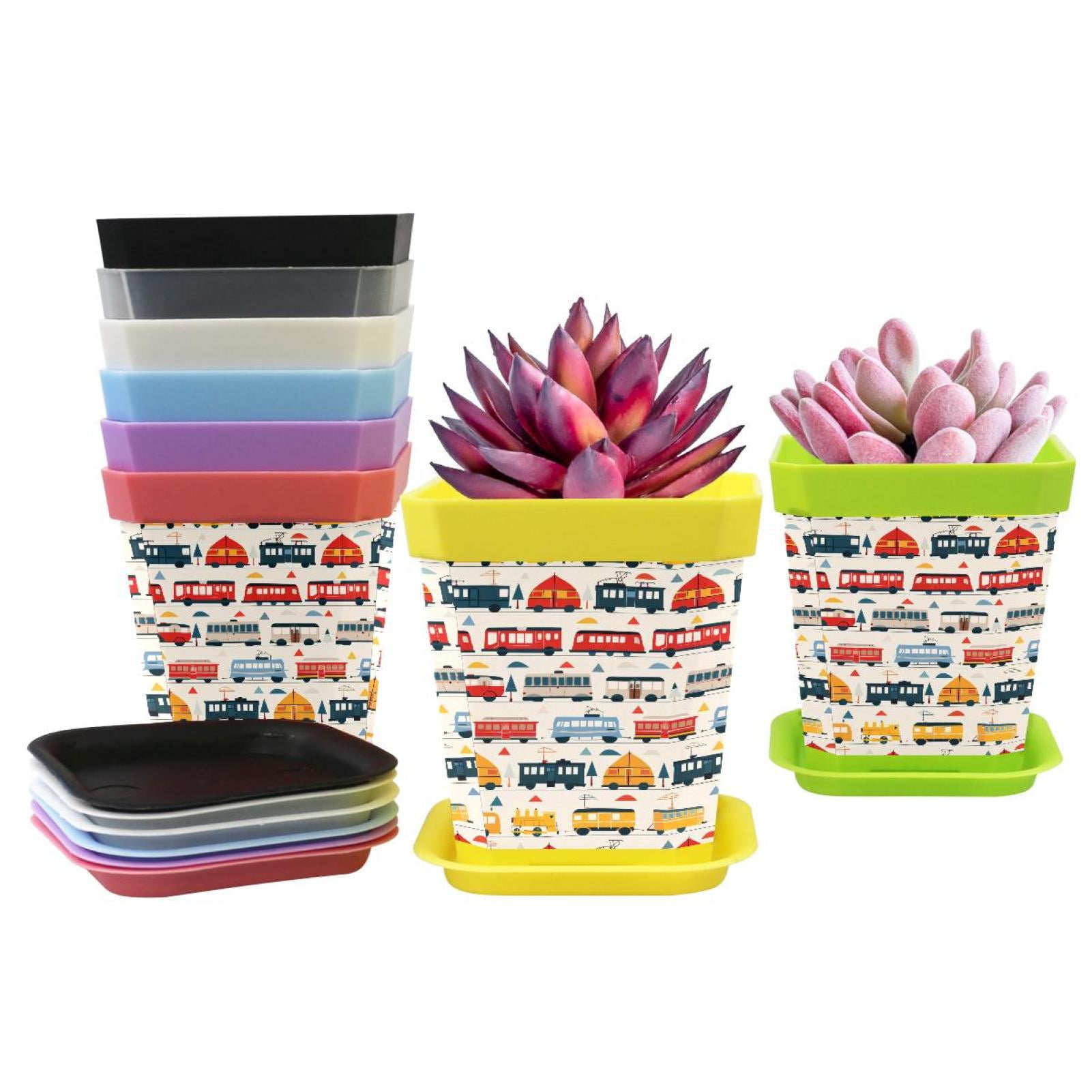 8 PCS Pots for Plants Train Bus Car Pattern Plastic Planters with ...