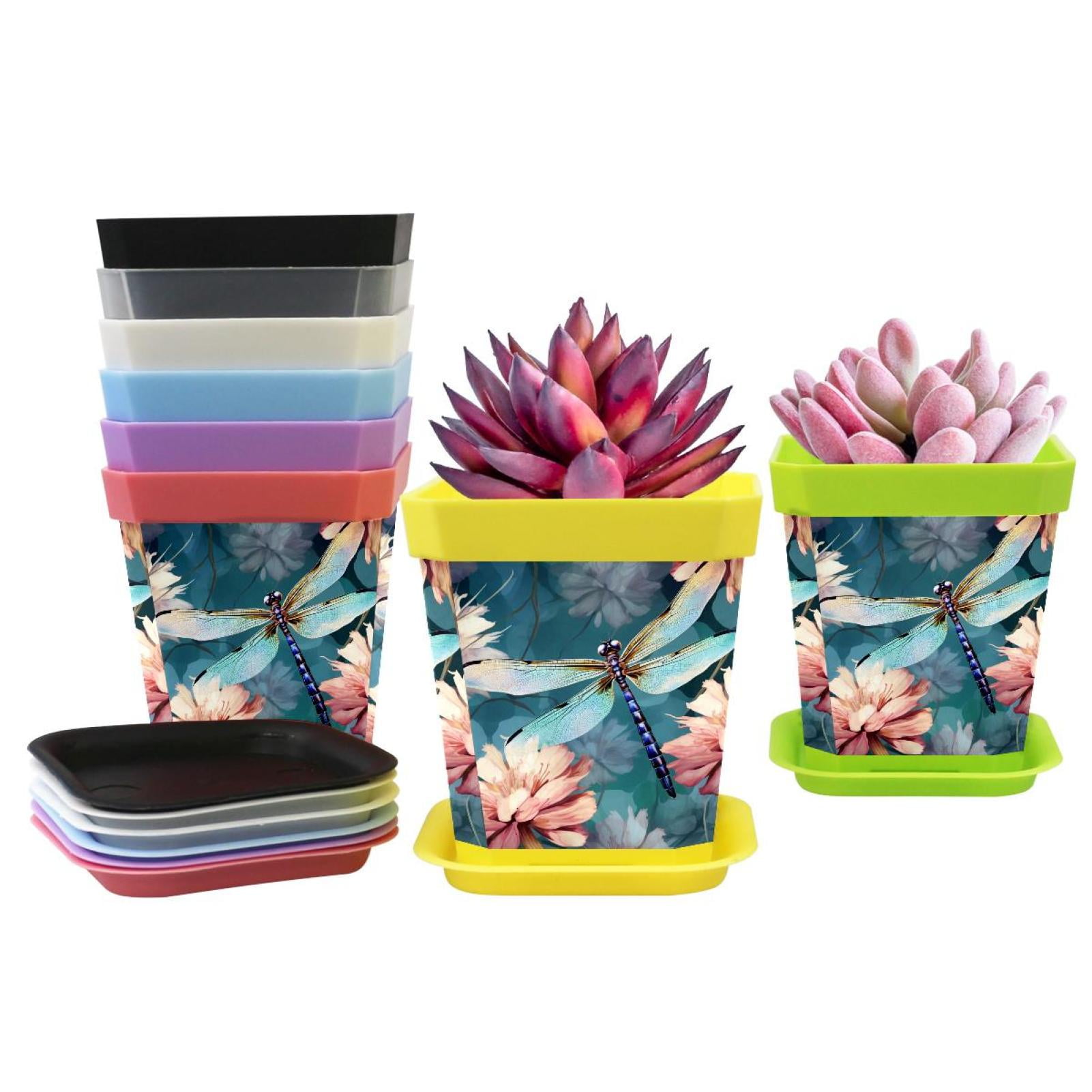 8 PCS Pots for Plants Tropical Dragonfly Flower Leave Plastic Planters ...
