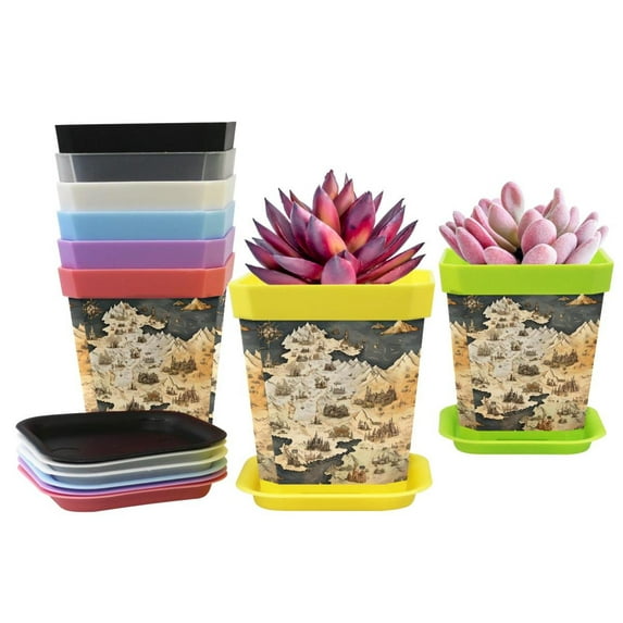 8 PCS Pots for Plants Vintage Map Plastic Planters with Drainage Holes ...