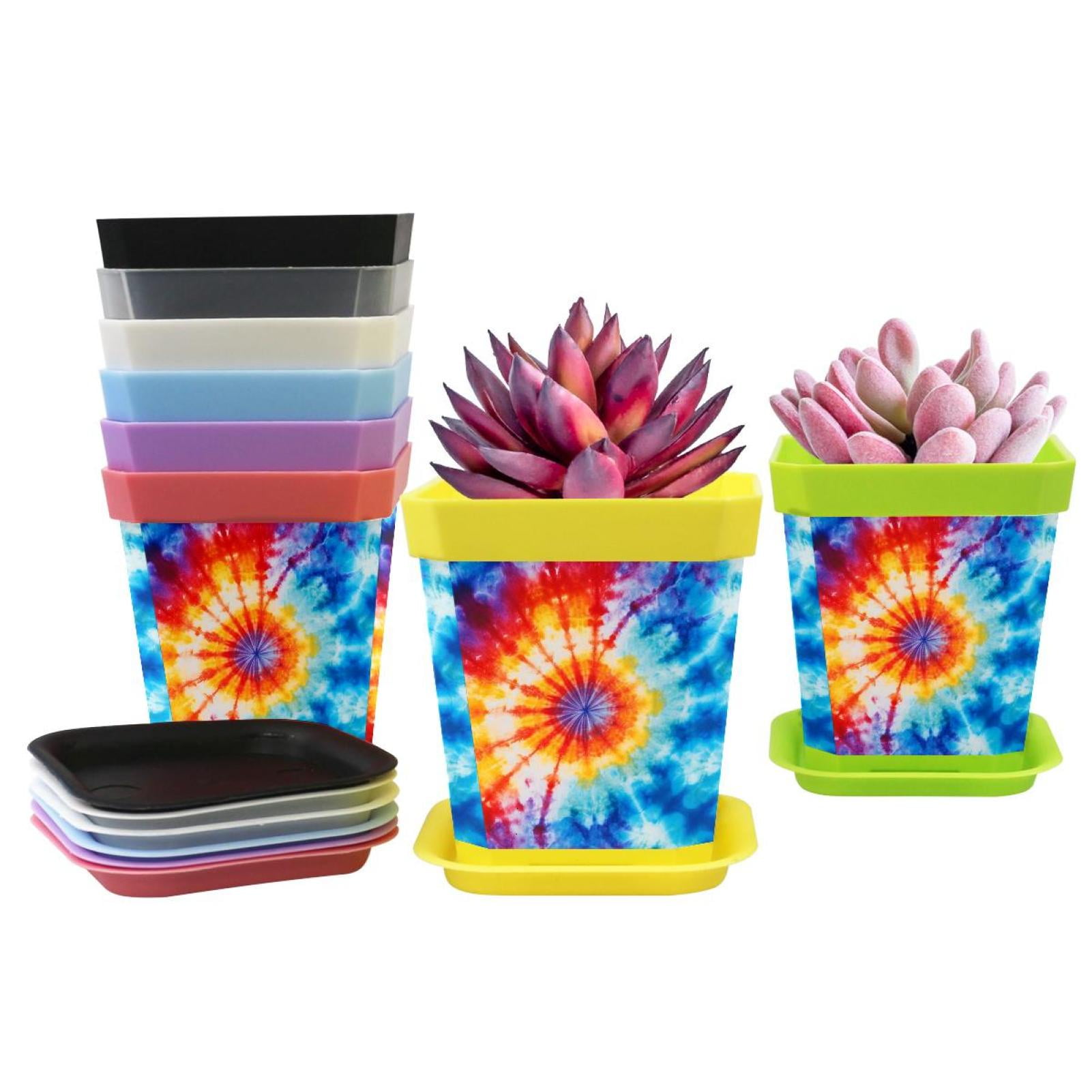 8 PCS Pots for Plants Watercolor Tie Dye Plastic Planters with Drainage ...