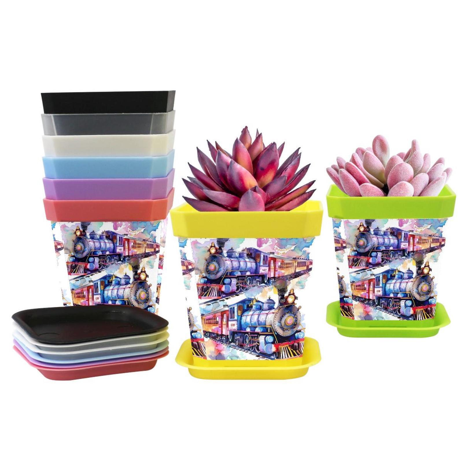 8 PCS Pots for Plants Watercolor Vintage Train Plastic Planters with ...