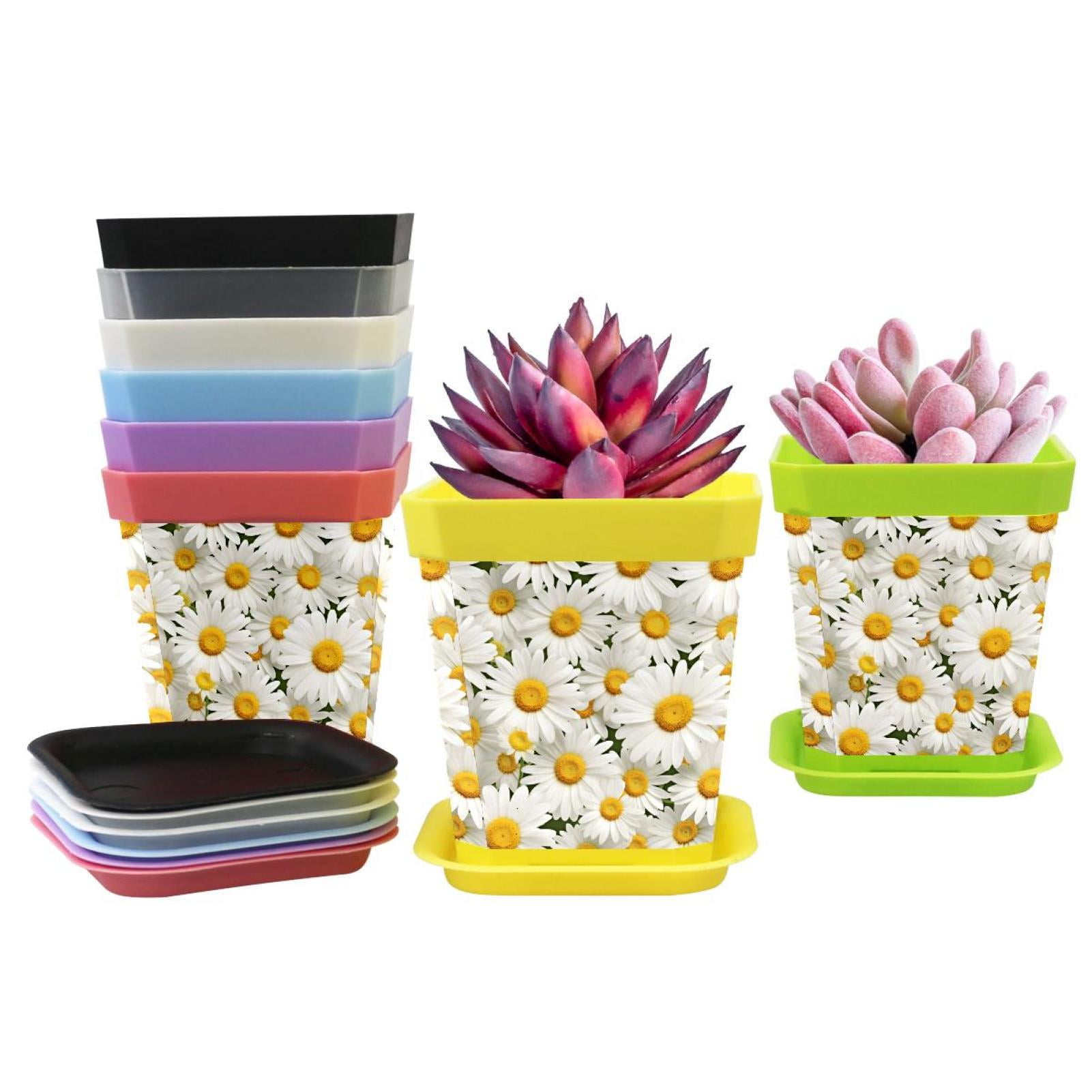 8 PCS Pots for Plants Watercolor White Daisy Flower Plastic Planters ...