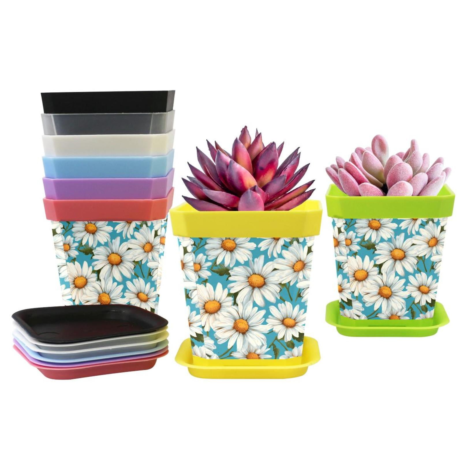 8 PCS Pots for Plants Watercolor White Daisy Flower Plastic Planters ...