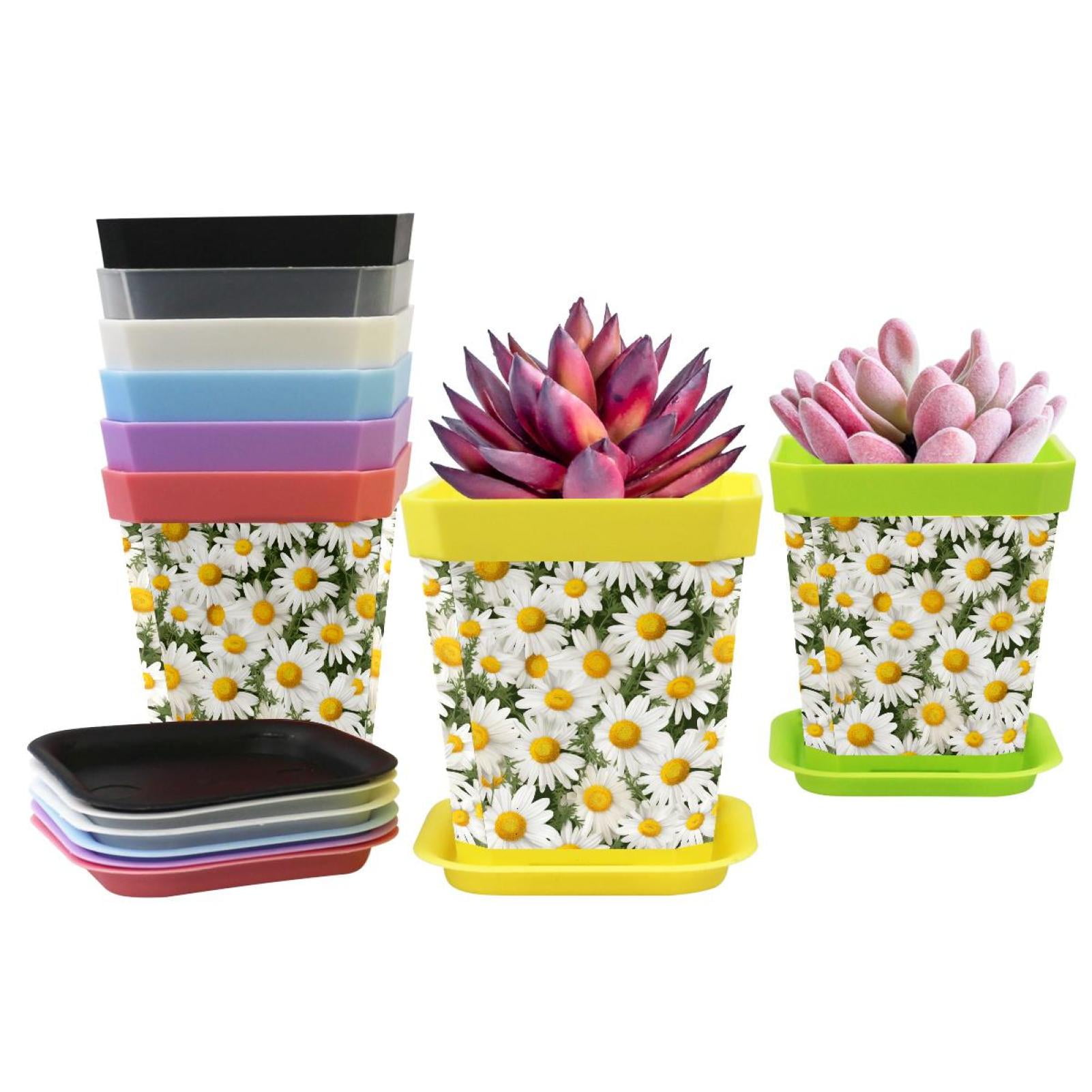 8 PCS Pots for Plants Watercolor White Daisy Flower Plastic Planters ...