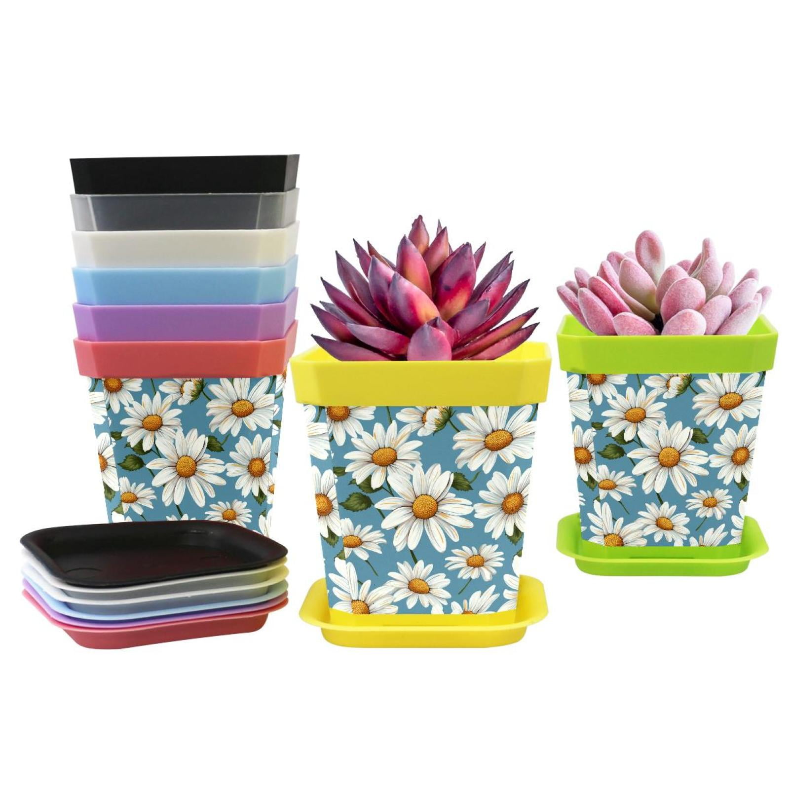 8 PCS Pots for Plants Watercolor White Daisy Flower Plastic Planters ...