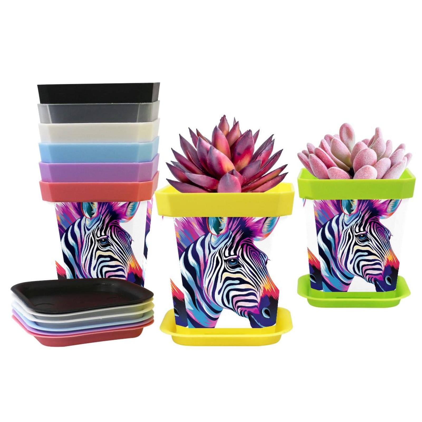 8 PCS Pots for Plants Watercolor Zebra Head Plastic Planters with ...