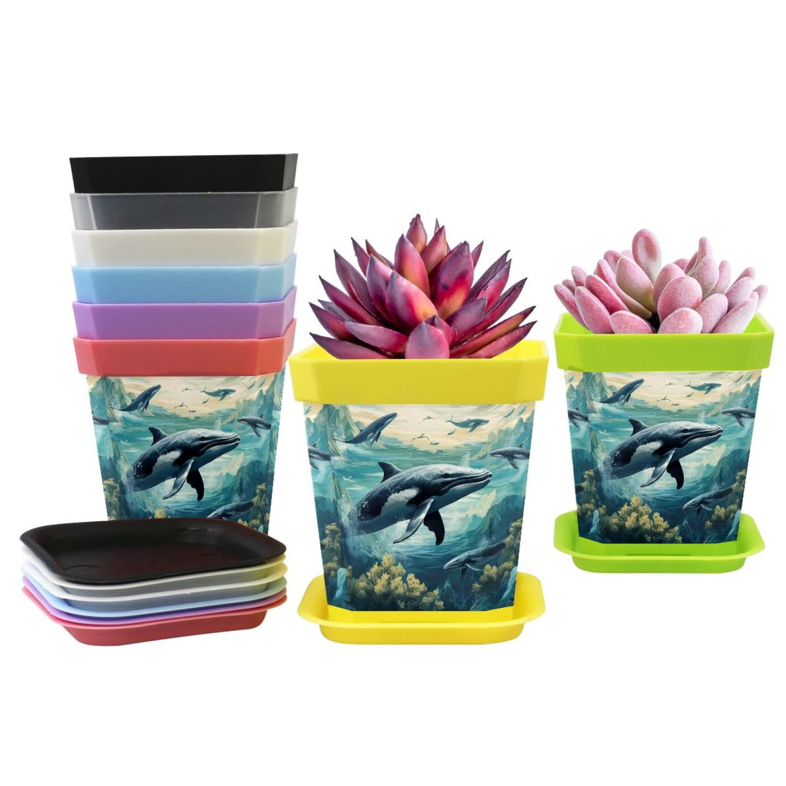 8 PCS Pots for Plants Whale in Ocean Plastic Planters with Drainage ...