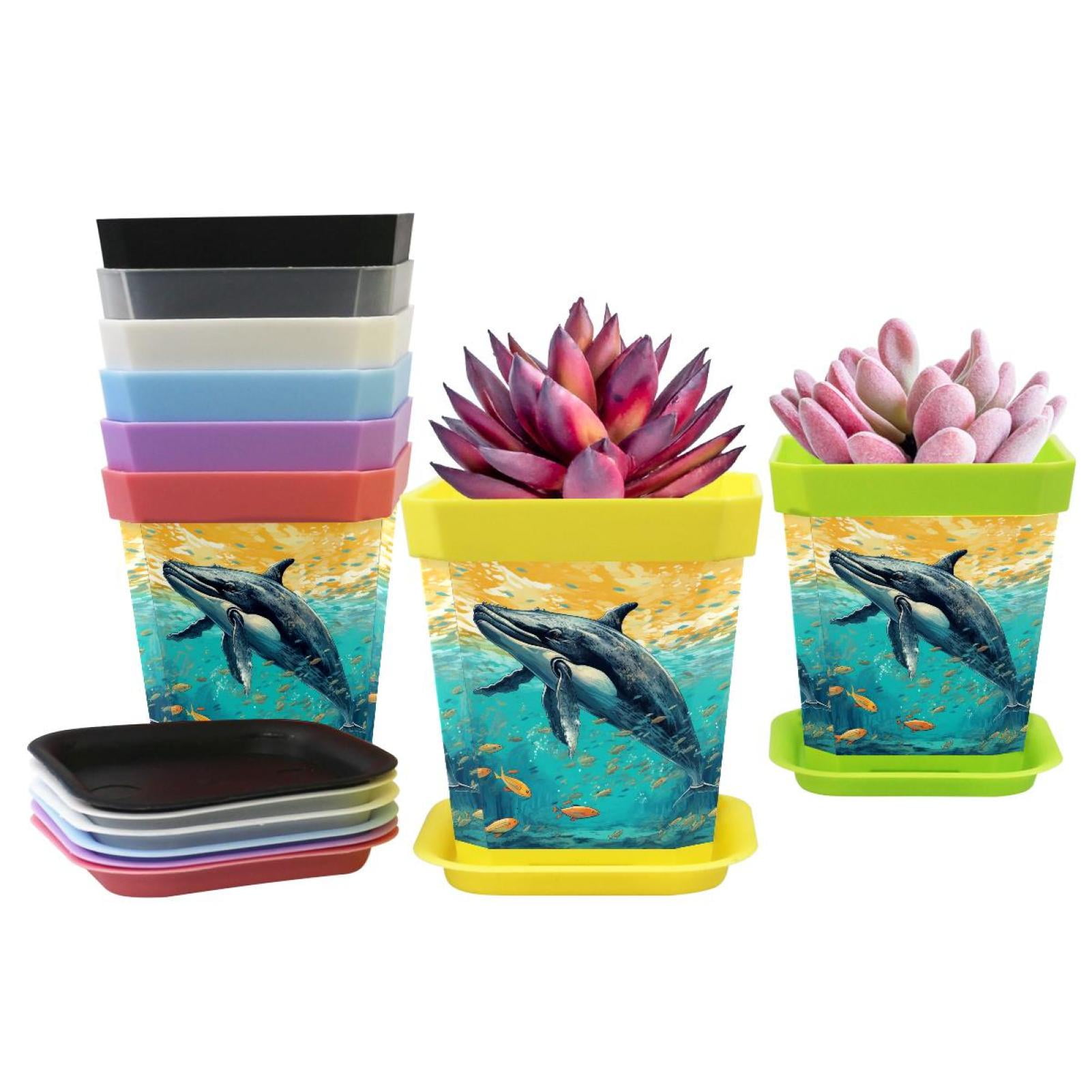 8 PCS Pots for Plants Whale in Ocean Plastic Planters with Drainage ...
