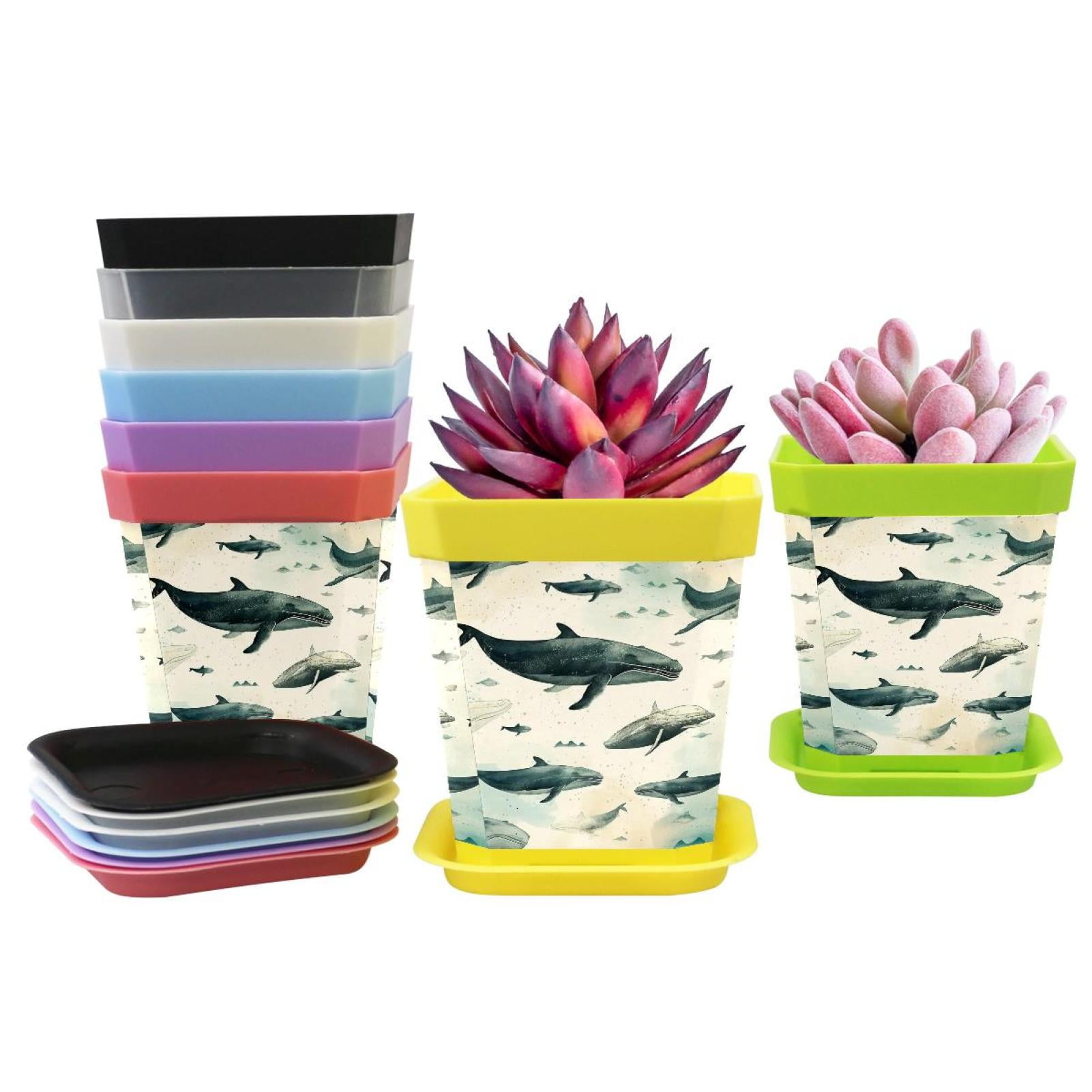 8 PCS Pots for Plants Whale in Ocean Plastic Planters with Drainage Holes and Tray, Plant Pots ...