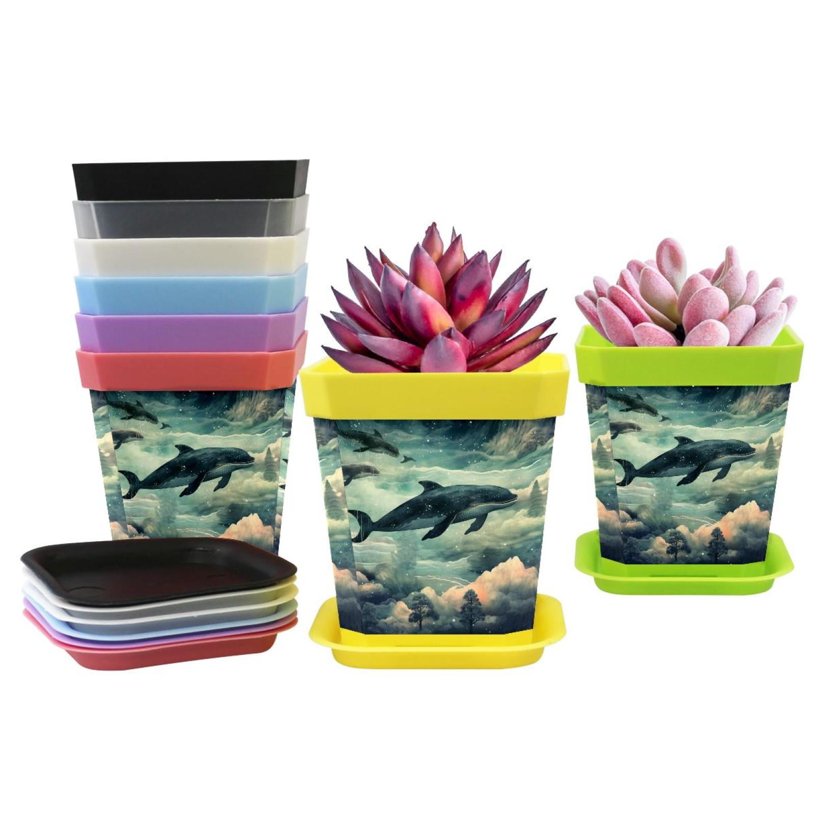 8 PCS Pots for Plants Whale in Ocean Plastic Planters with Drainage ...