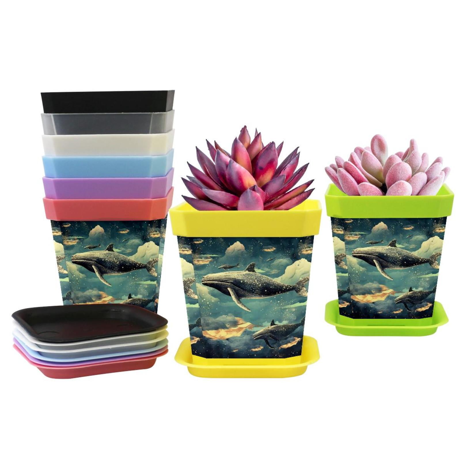 8 PCS Pots for Plants Whale in Ocean Plastic Planters with Drainage ...