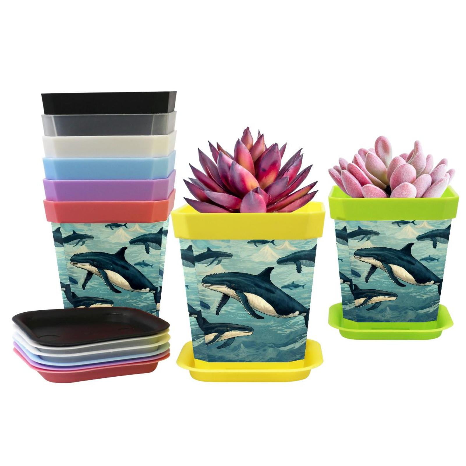 8 PCS Pots for Plants Whale in Ocean Plastic Planters with Drainage ...