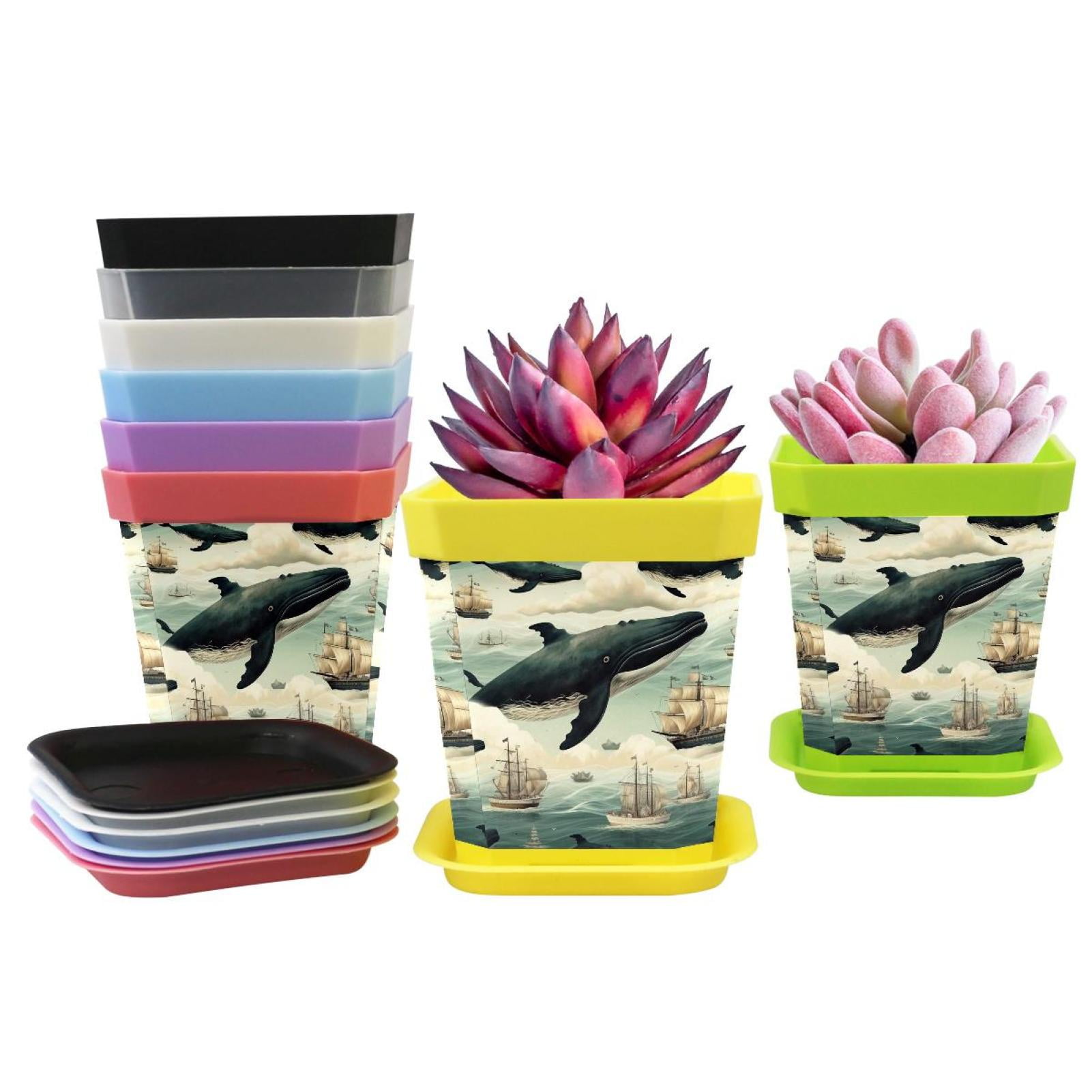 8 PCS Pots for Plants Whale in Ocean Plastic Planters with Drainage ...