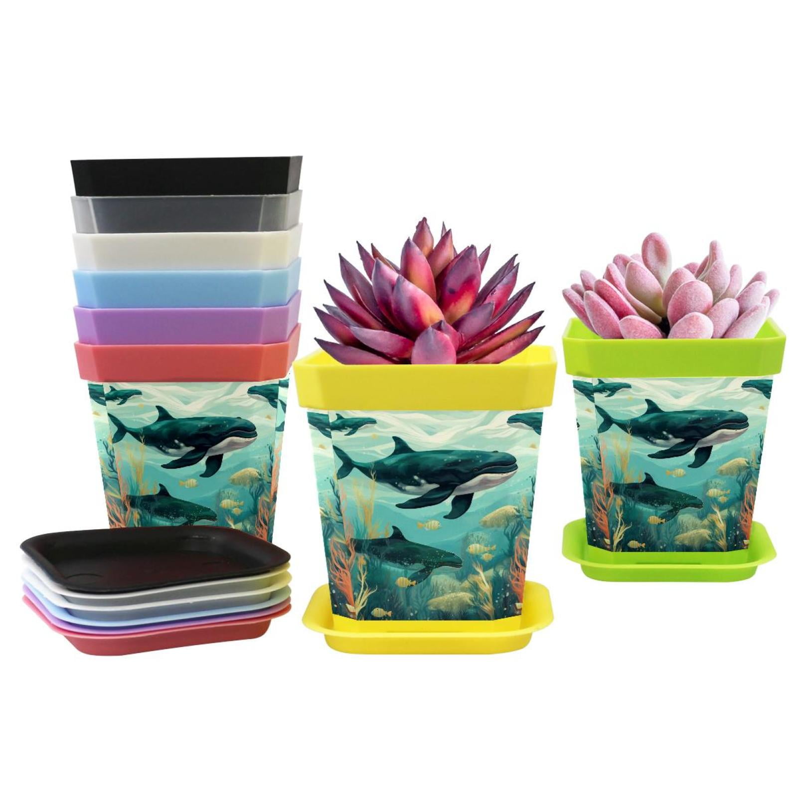 8 PCS Pots for Plants Whale in Ocean Plastic Planters with Drainage ...