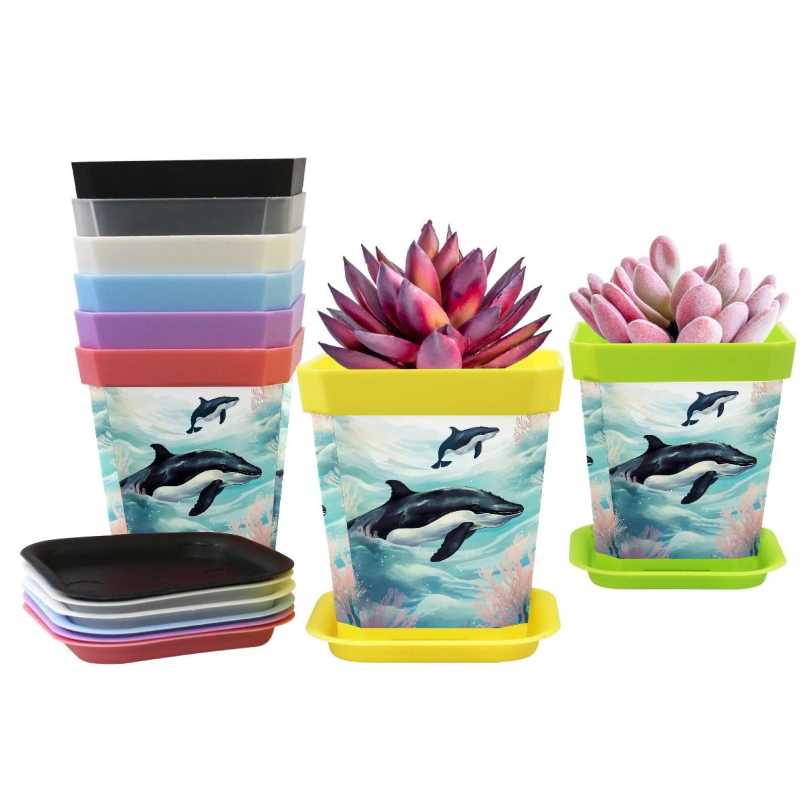 8 PCS Pots for Plants Whale in Ocean Plastic Planters with Drainage ...