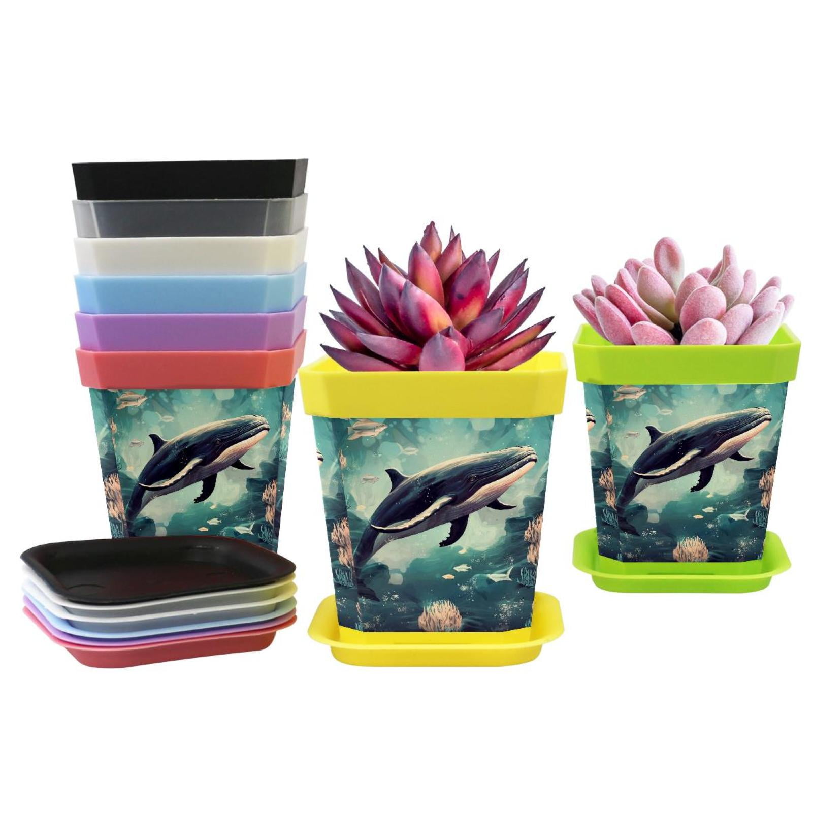 8 PCS Pots for Plants Whale in Ocean Plastic Planters with Drainage ...