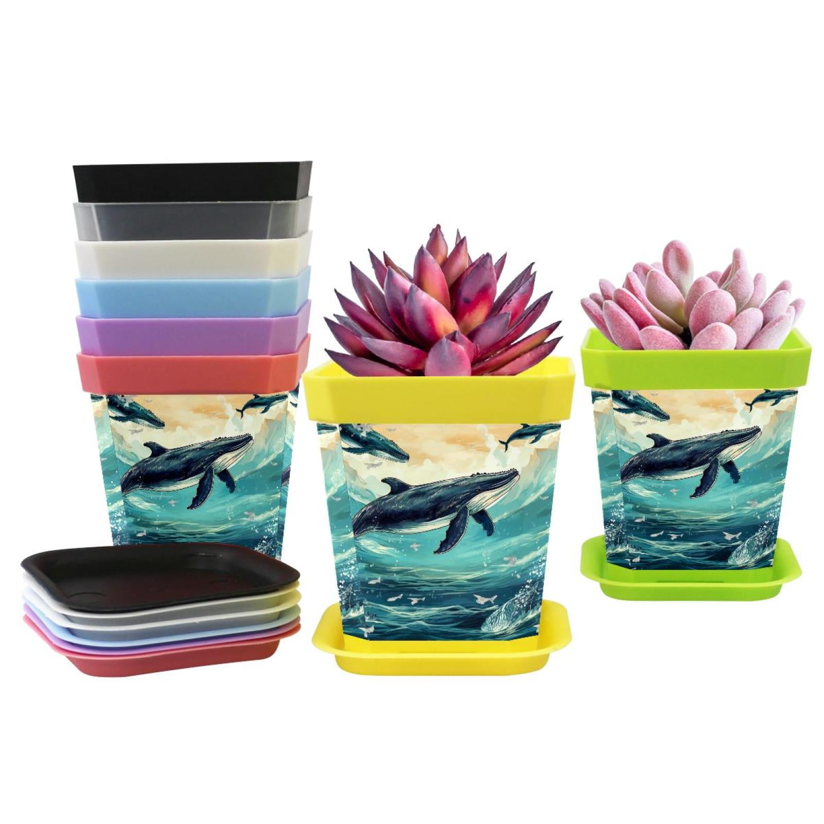 8 PCS Pots for Plants Whale in Ocean Plastic Planters with Drainage ...