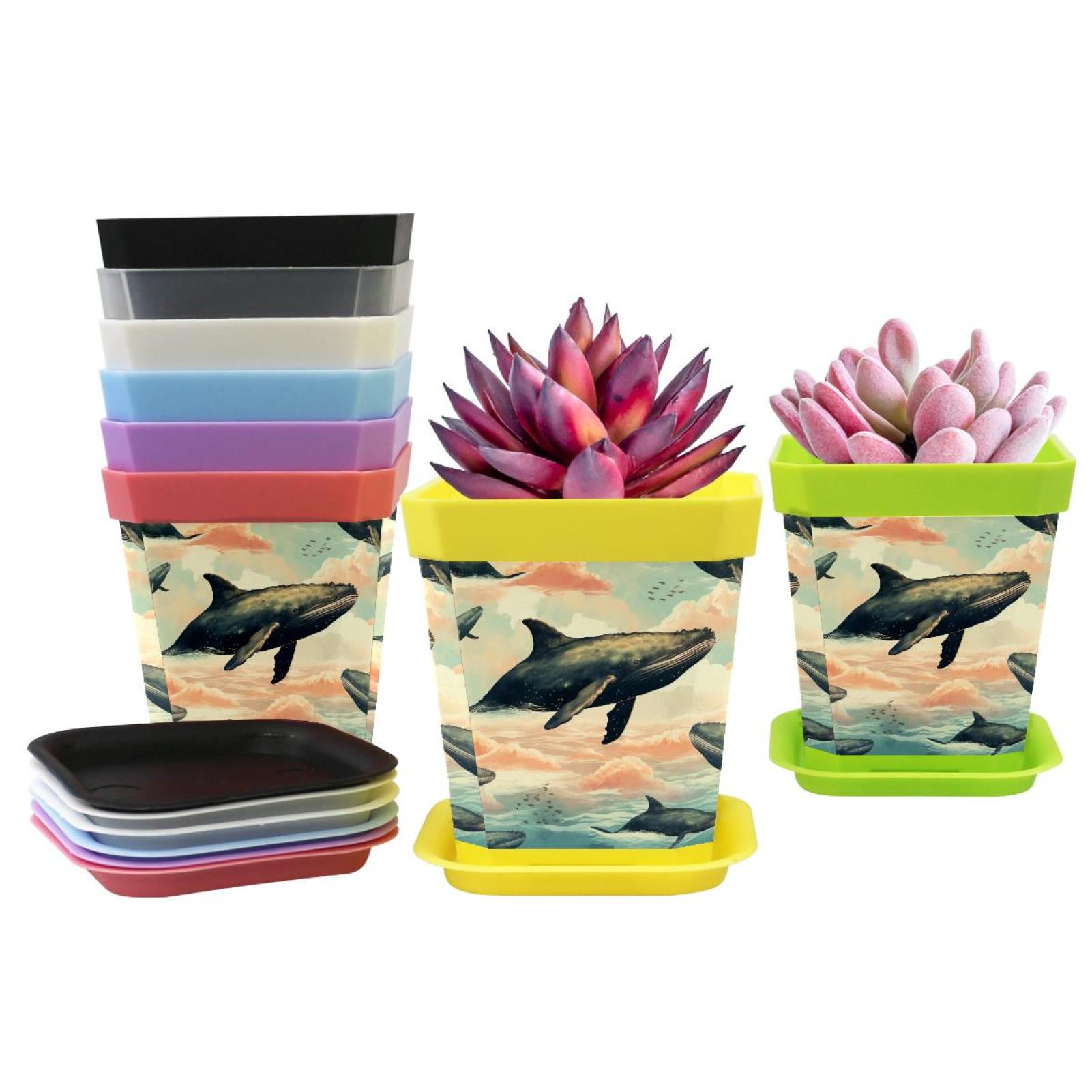 8 PCS Pots for Plants Whale in Ocean Plastic Planters with Drainage ...