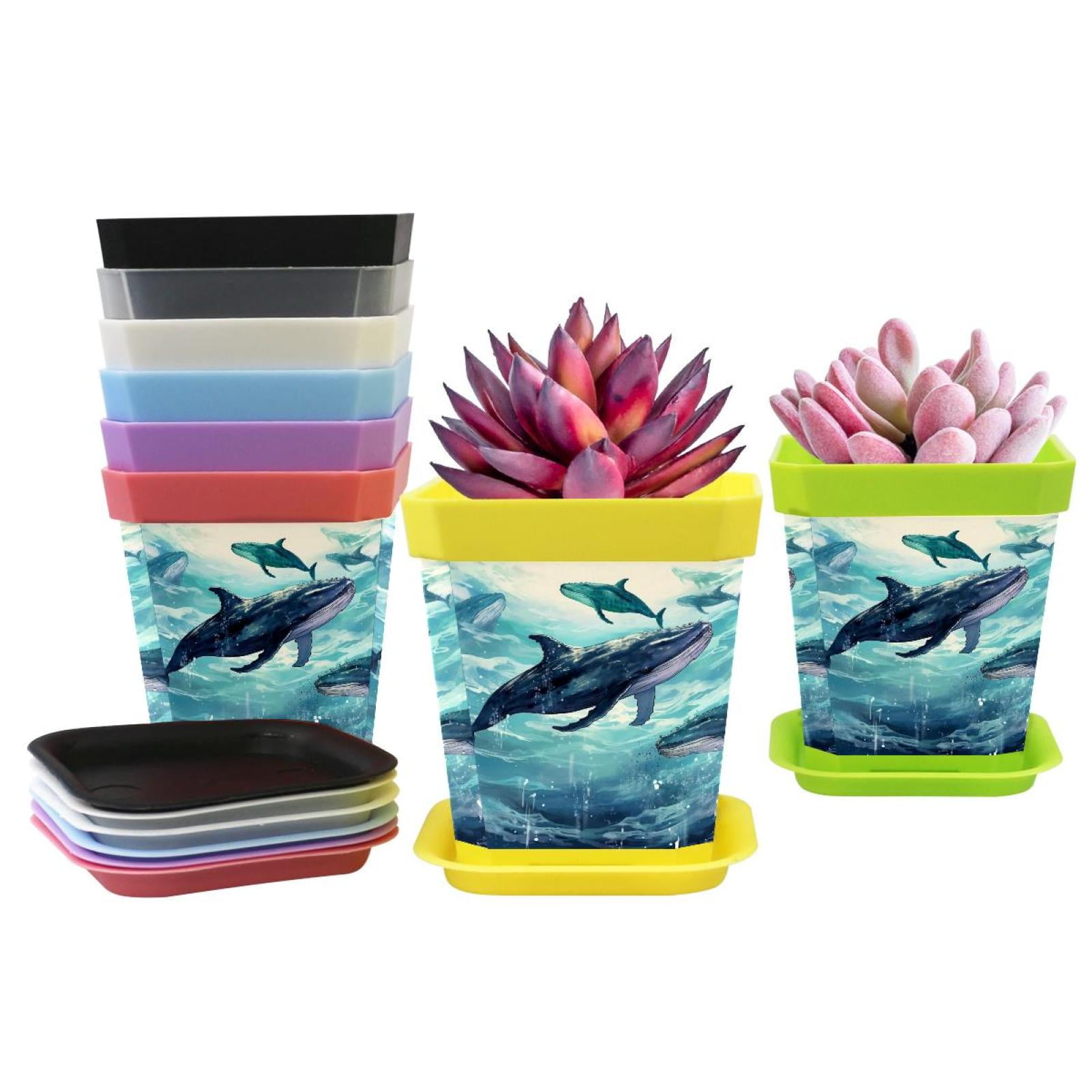 8 PCS Pots for Plants Whale in Ocean Plastic Planters with Drainage ...