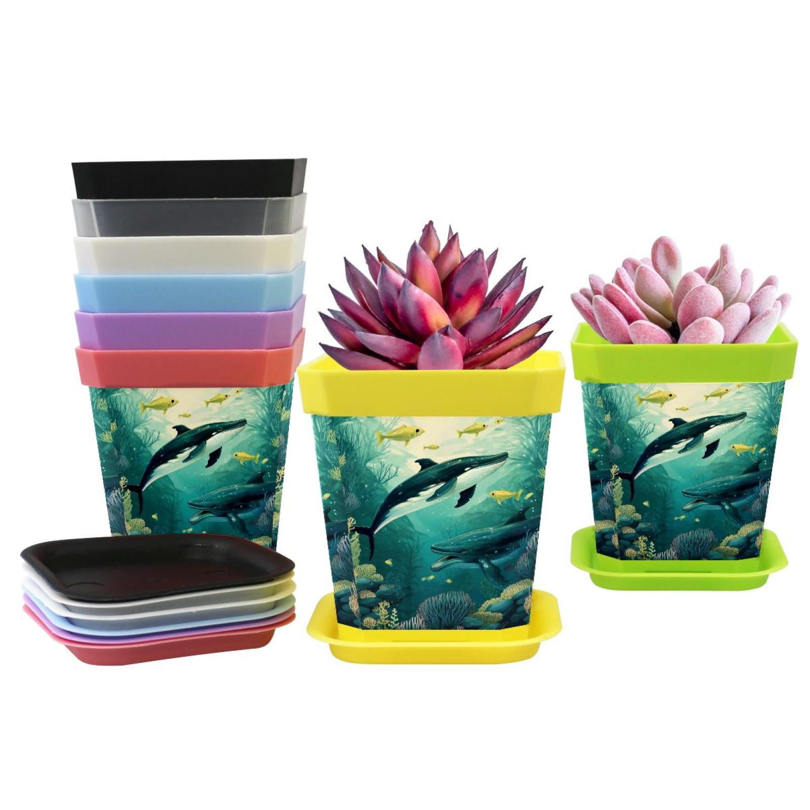 8 PCS Pots for Plants Whale in Ocean Plastic Planters with Drainage ...