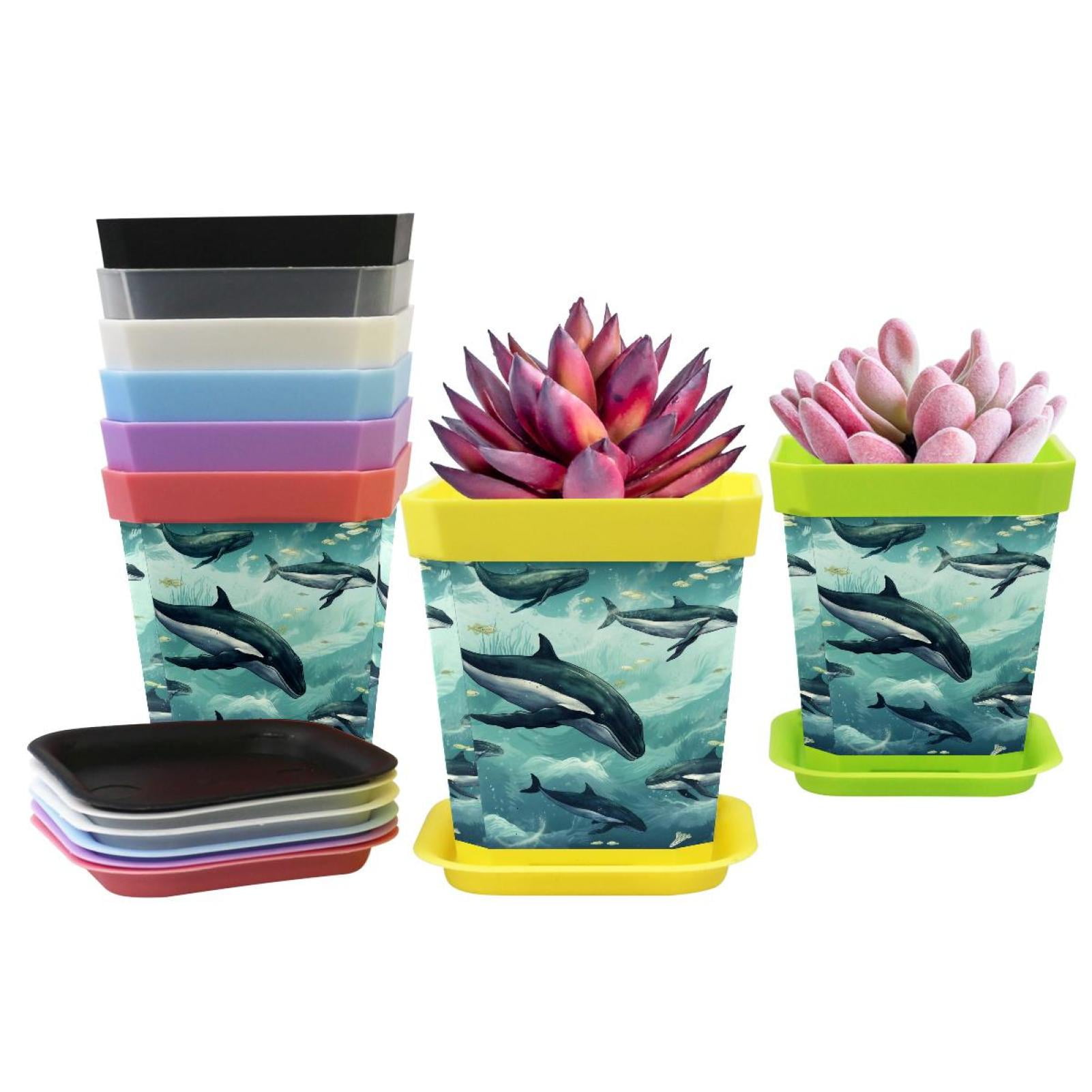 8 PCS Pots for Plants Whale in Ocean Plastic Planters with Drainage ...